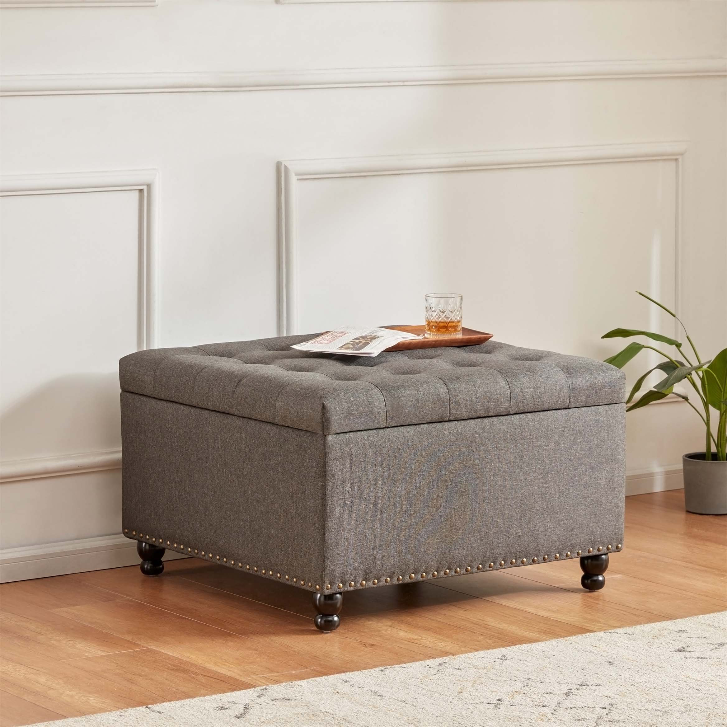 Canora Grey Large Square Storage Ottoman Dark Grey, Entryway ...