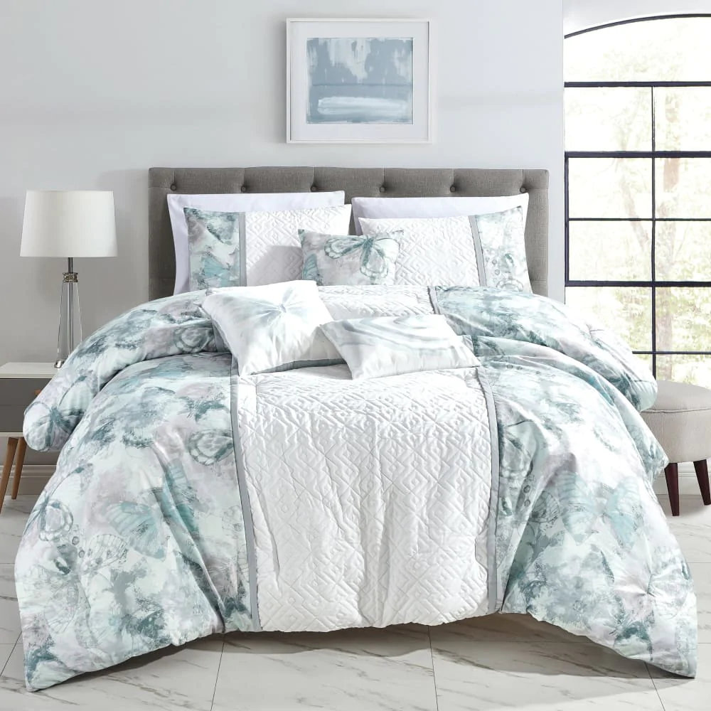 CoastalCart Gray/Teal Microfiber 6 Piece Comforter Set | Wayfair