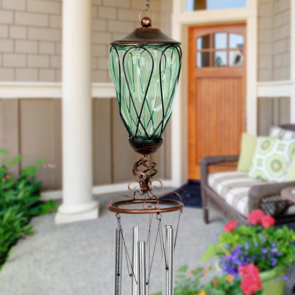 Exhart Solar Metal Wire and Glass Wind Chime with Looping Pattern and ...