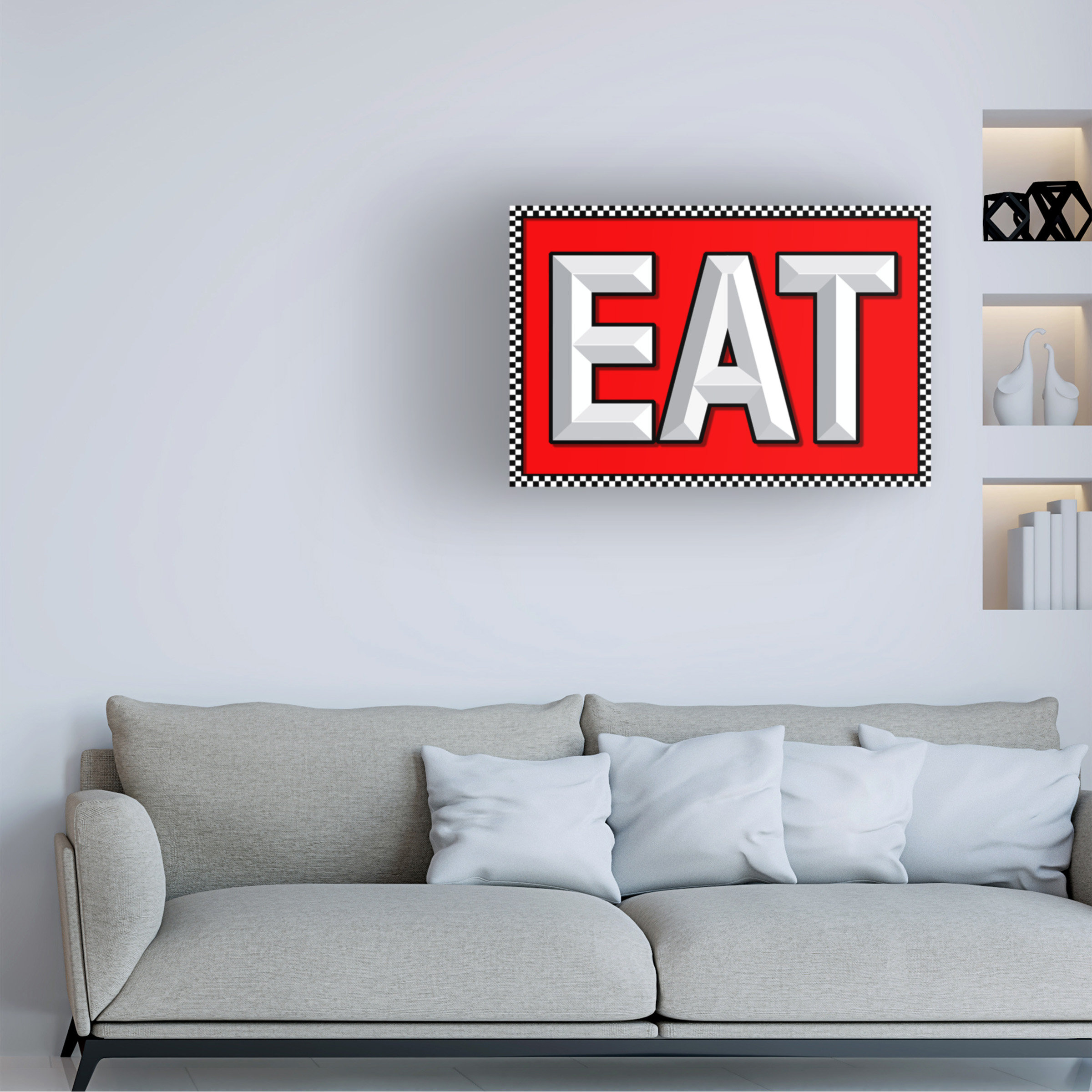 Ebern Designs EAT Solid With Checkerboard On Canvas by RetroPlanet ...