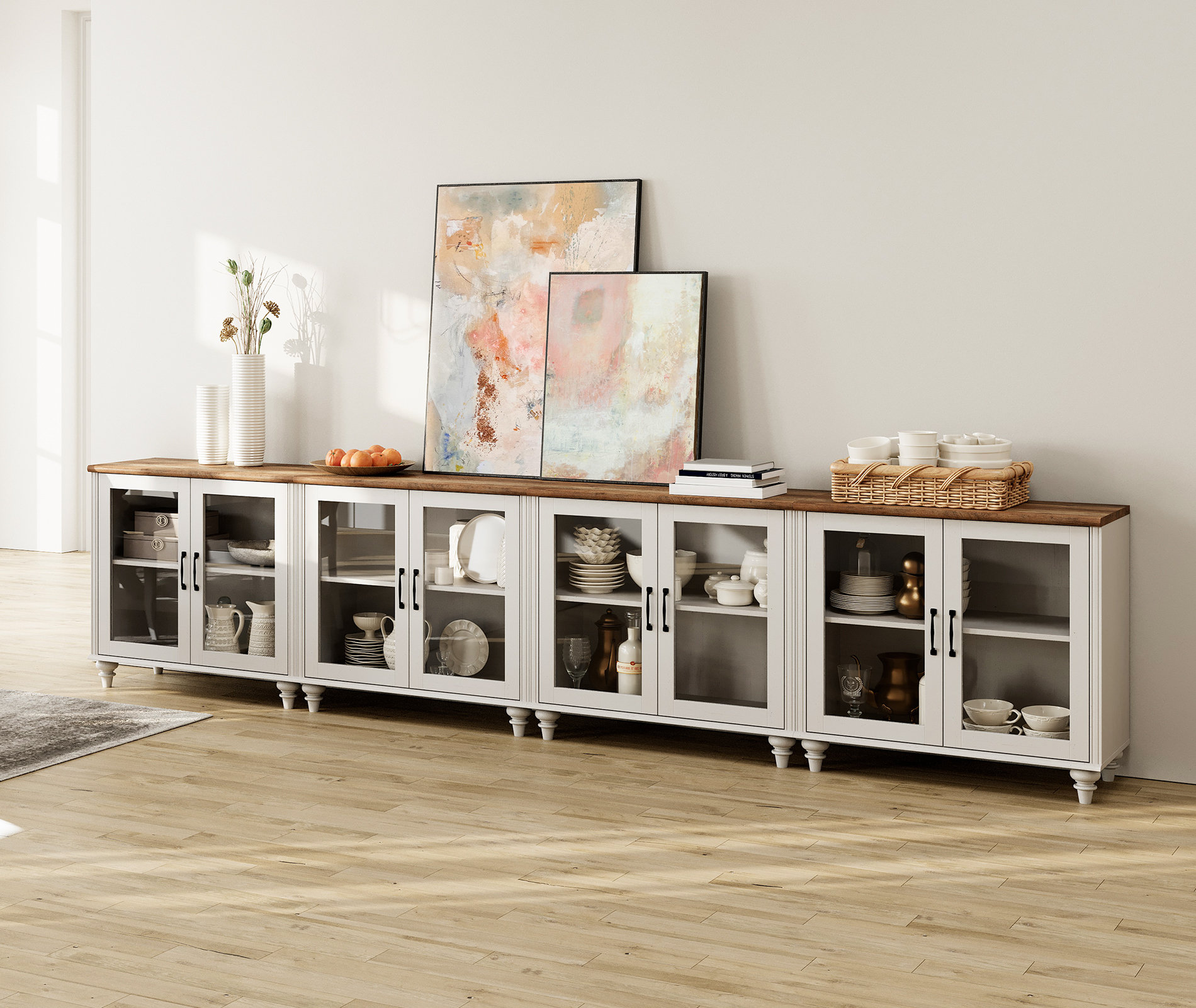 Charlton Home Buffet Cabinet With 8 Glass Doors, Large Coffee Bar Tables Wood Kitchen Storage ...