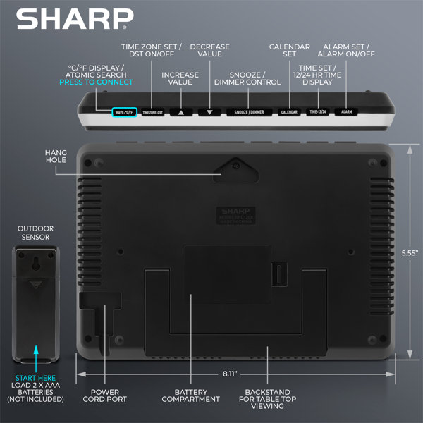 Sharp Digital Tabletop Weather Station Atomic Alarm Clock | Wayfair