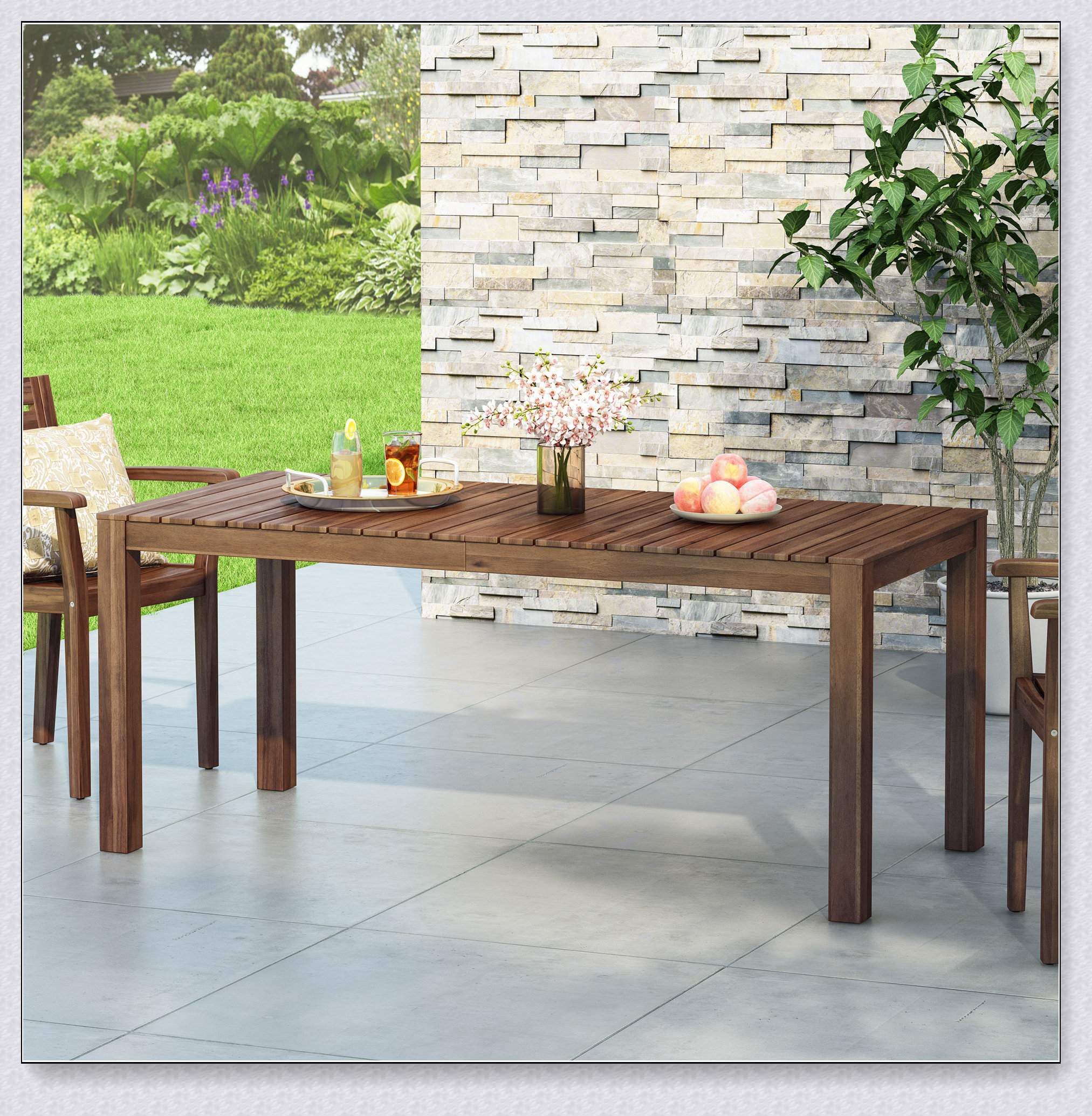 Lark Manor AUGUSTINE DINING TABLE RUSTIC DESIGN ACACIA WOOD SLAT DESIGN 69.00” W x 32.50” D x 29 ...