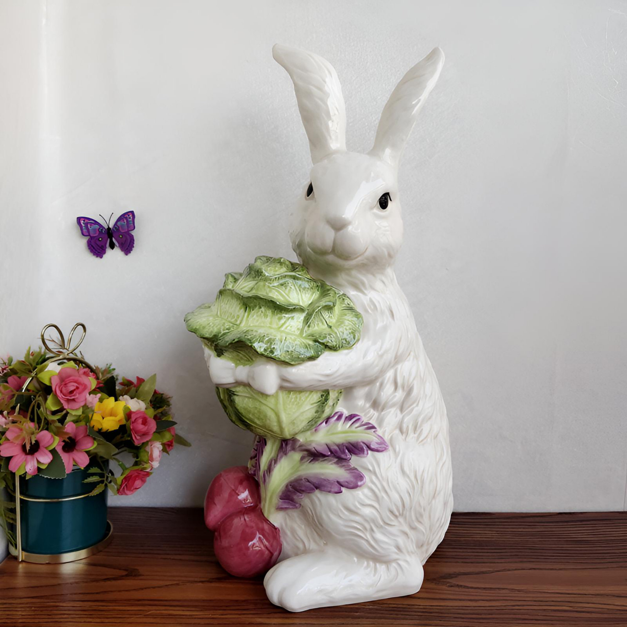 August Grove Hand Drawn Ceramic White Rabbit Ornament With Delicate ...