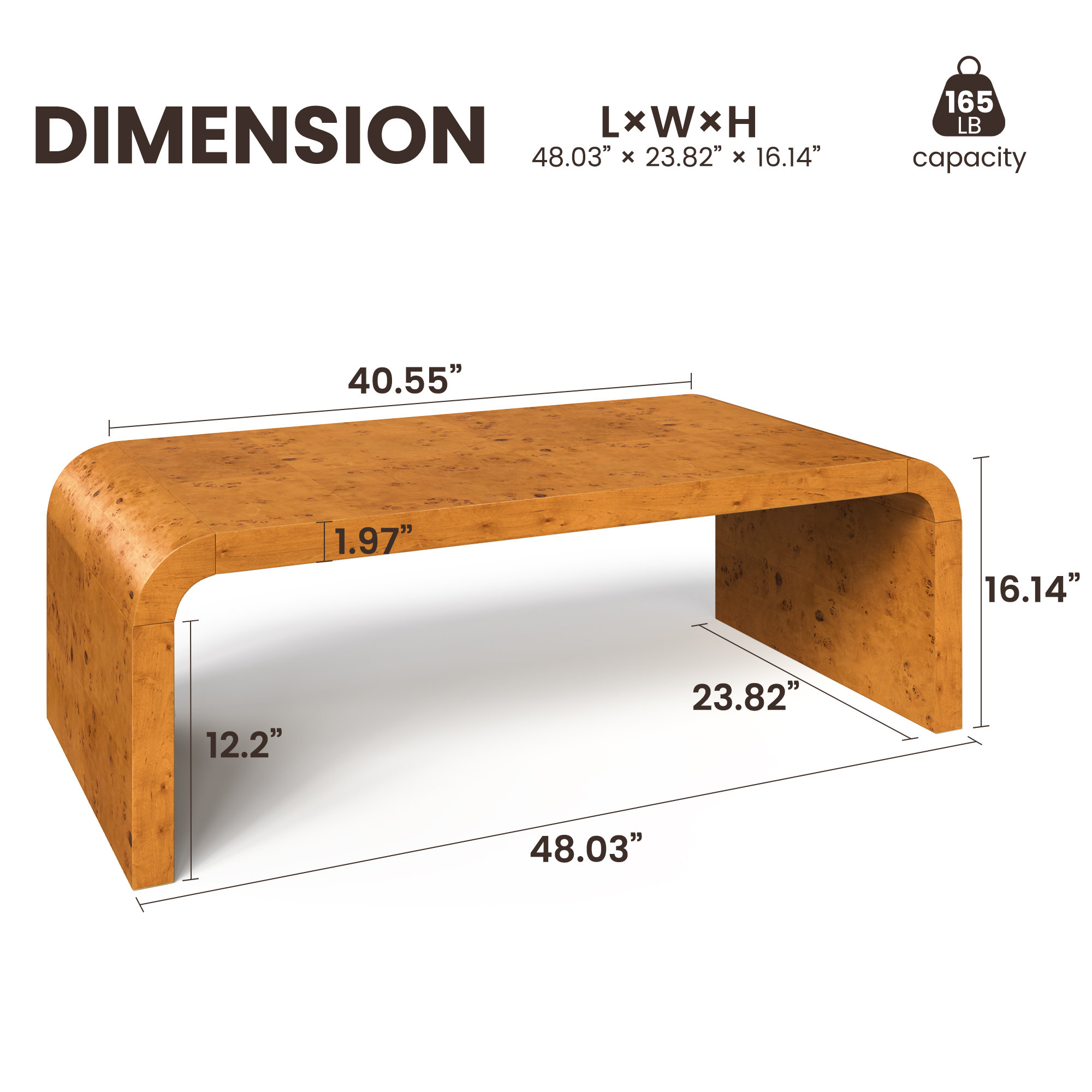 Loon Peak® Kievie 48" W Burl Wood Coffee Table – Handcrafted Elegance ...