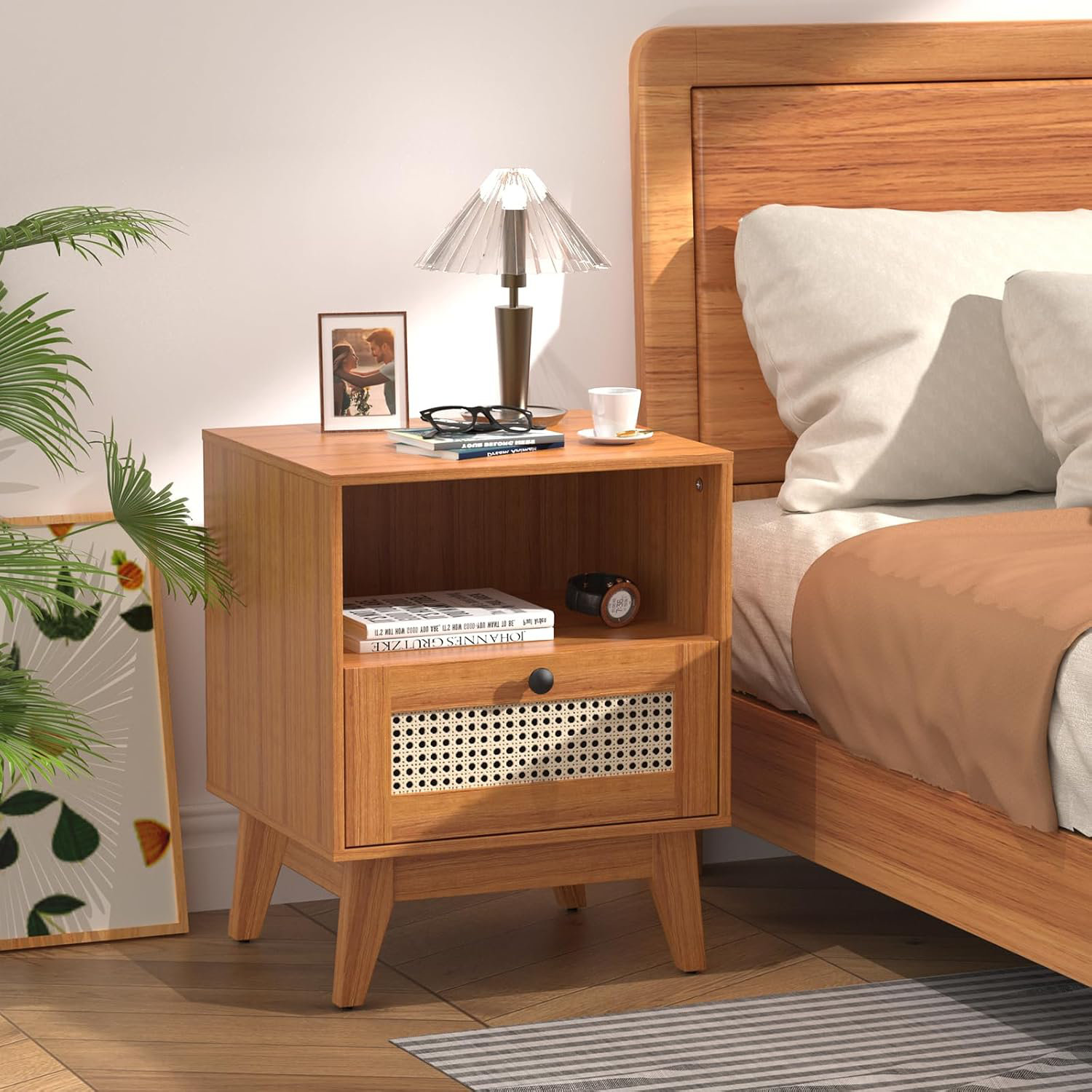 Bay Isle Home™ Burlywood Nightstand With Drawers: Sleek Bedside Table ...