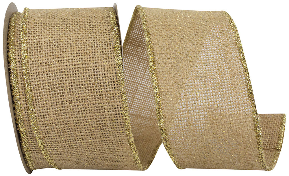 The Holiday Aisle® 2-1/2"x10yd Burlap Sparkle Wired Edge Pr Ribbon ...