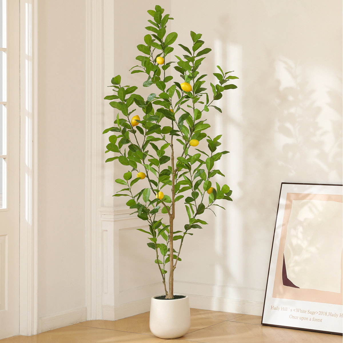 Primrue Adcock Artificial Plastic Lemon Tree in Pot, Pre Potted Faux ...