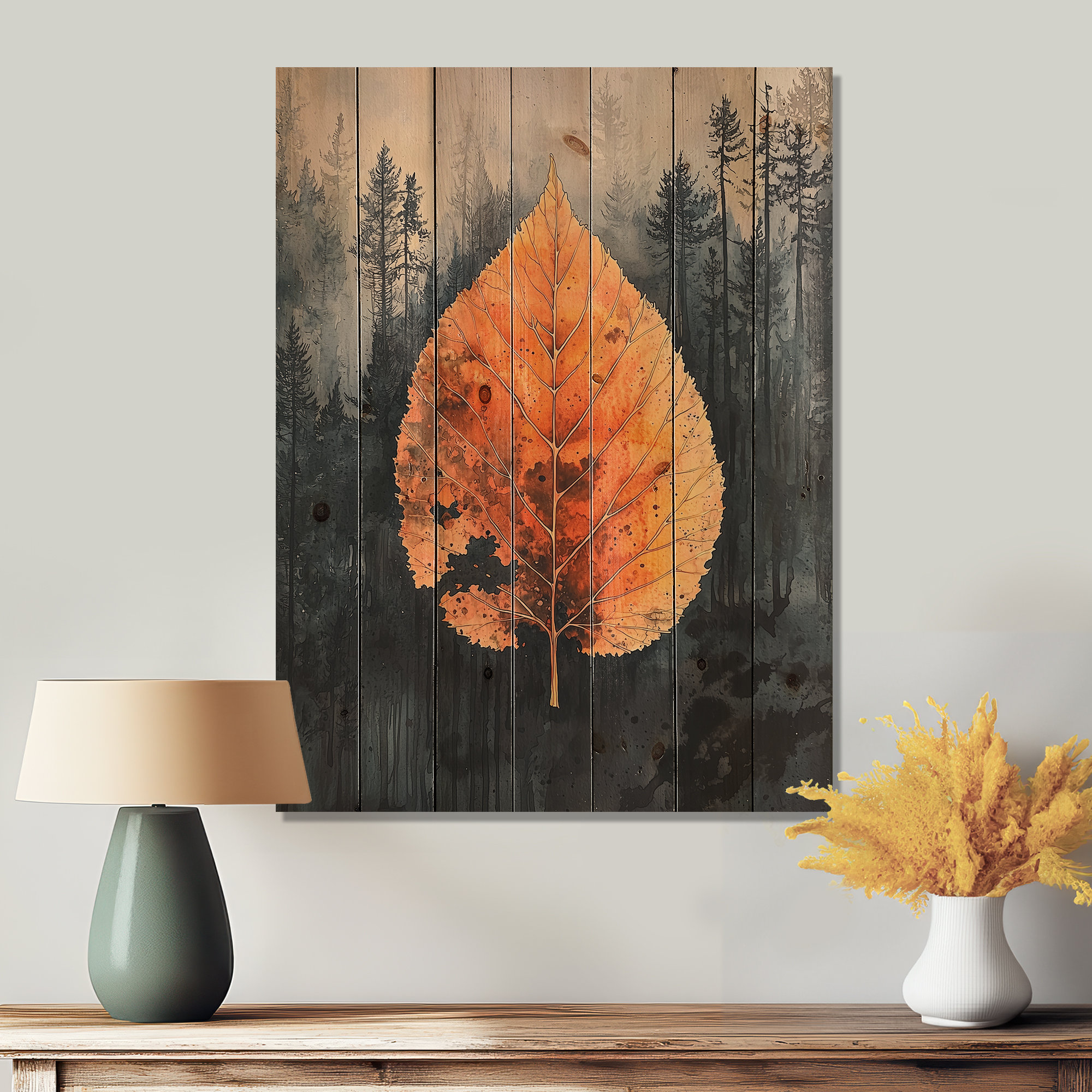 Millwood Pines Modern Amber Leave Harmony Of Autumn III - Leaves Wood ...