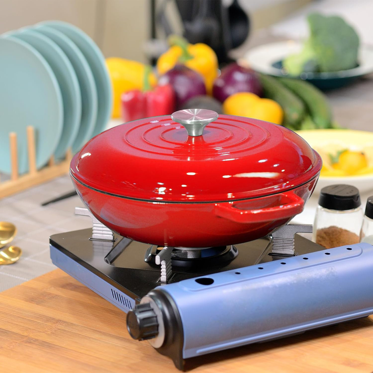 GLOBAL GIRLS LLC Enameled Cast Iron Dutch Oven Gradient Red,3Quart ...