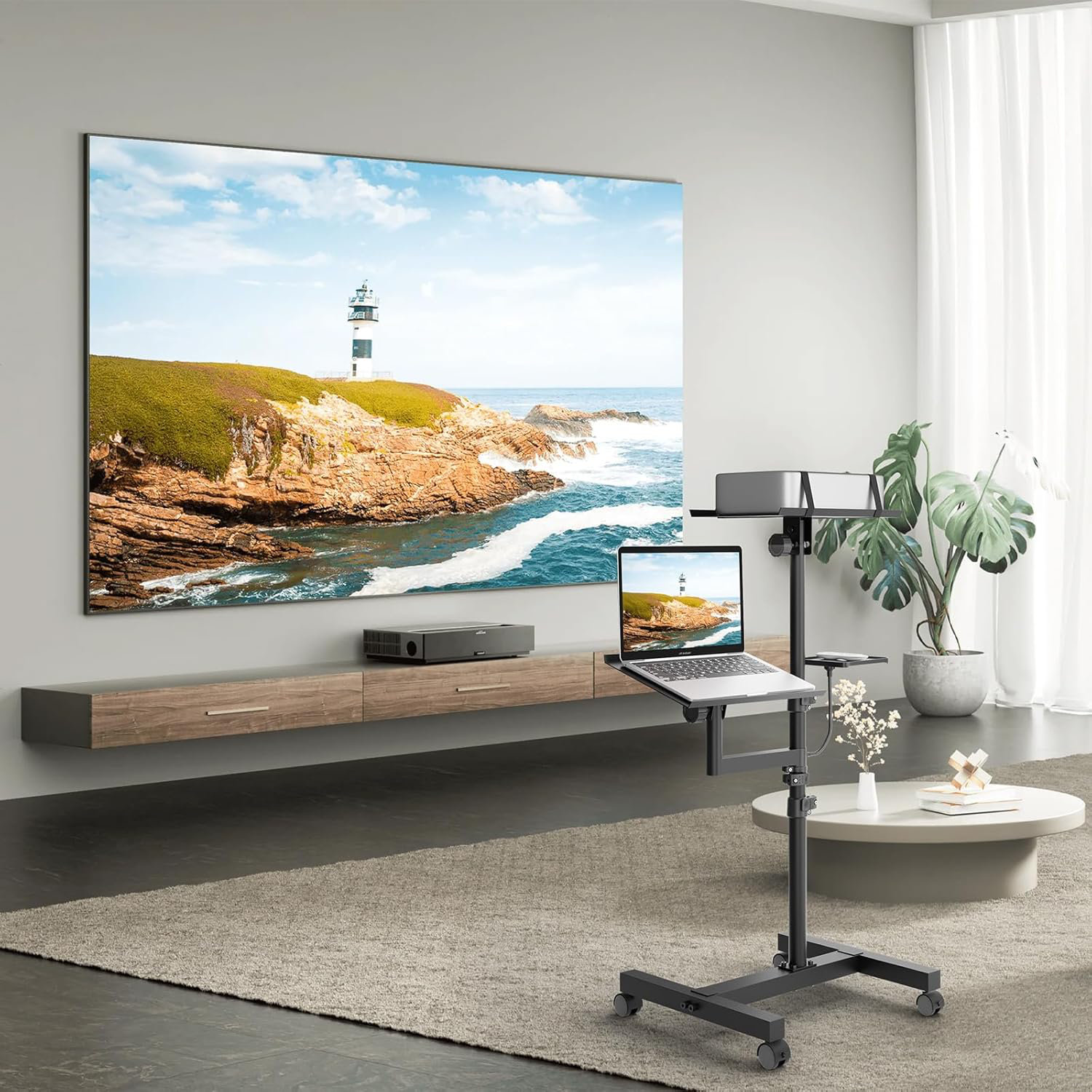 CHUANGWENYI 2 Shelves Mobile Projector Stand, Rolling Laptop Stand ...