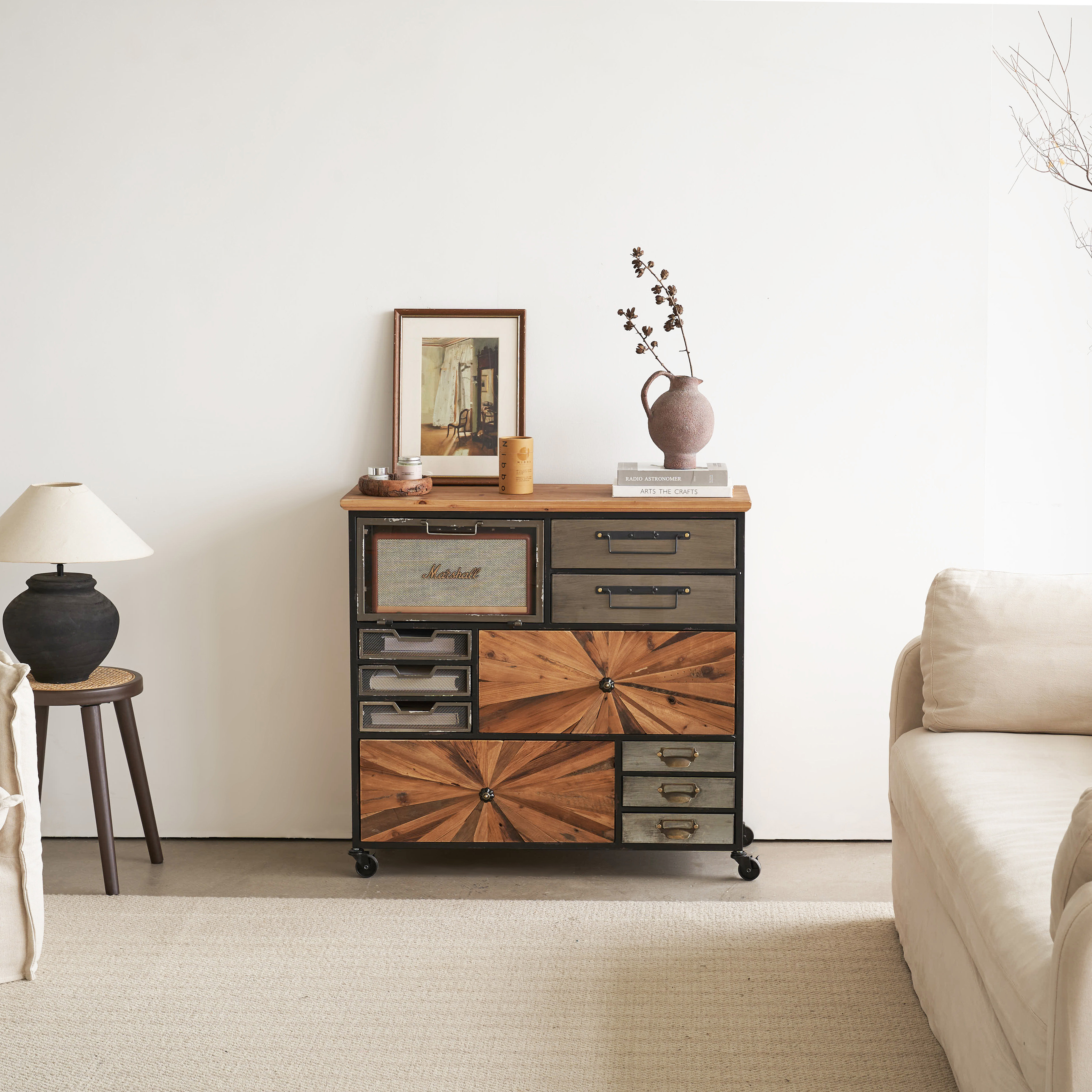Union Rustic Mahisha Moveable Wood Cabinet With Multiple Drawers ...