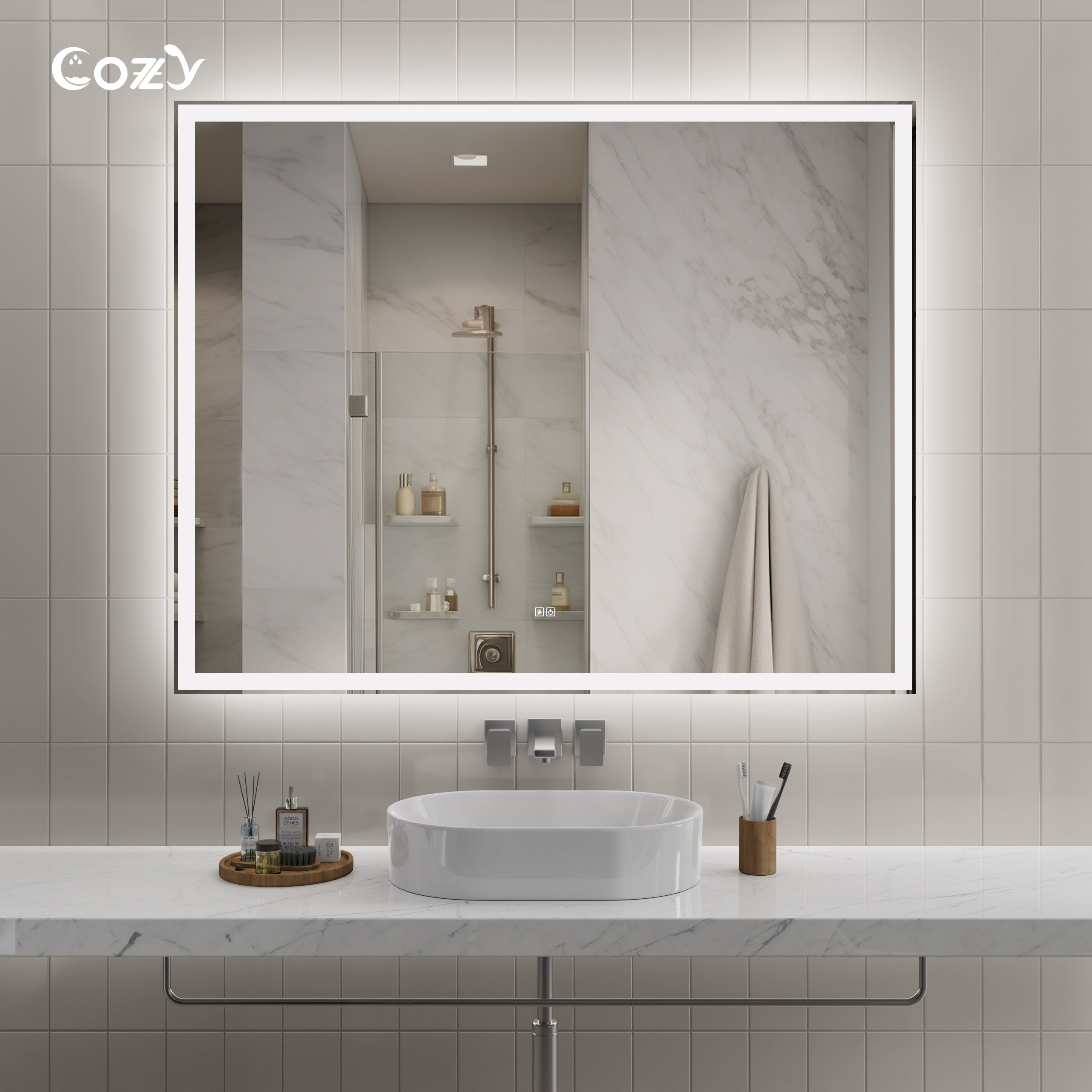 Cozy LED Bathroom Mirror, Front-Lit and Back-Lit, Light Srtip Unseen ...