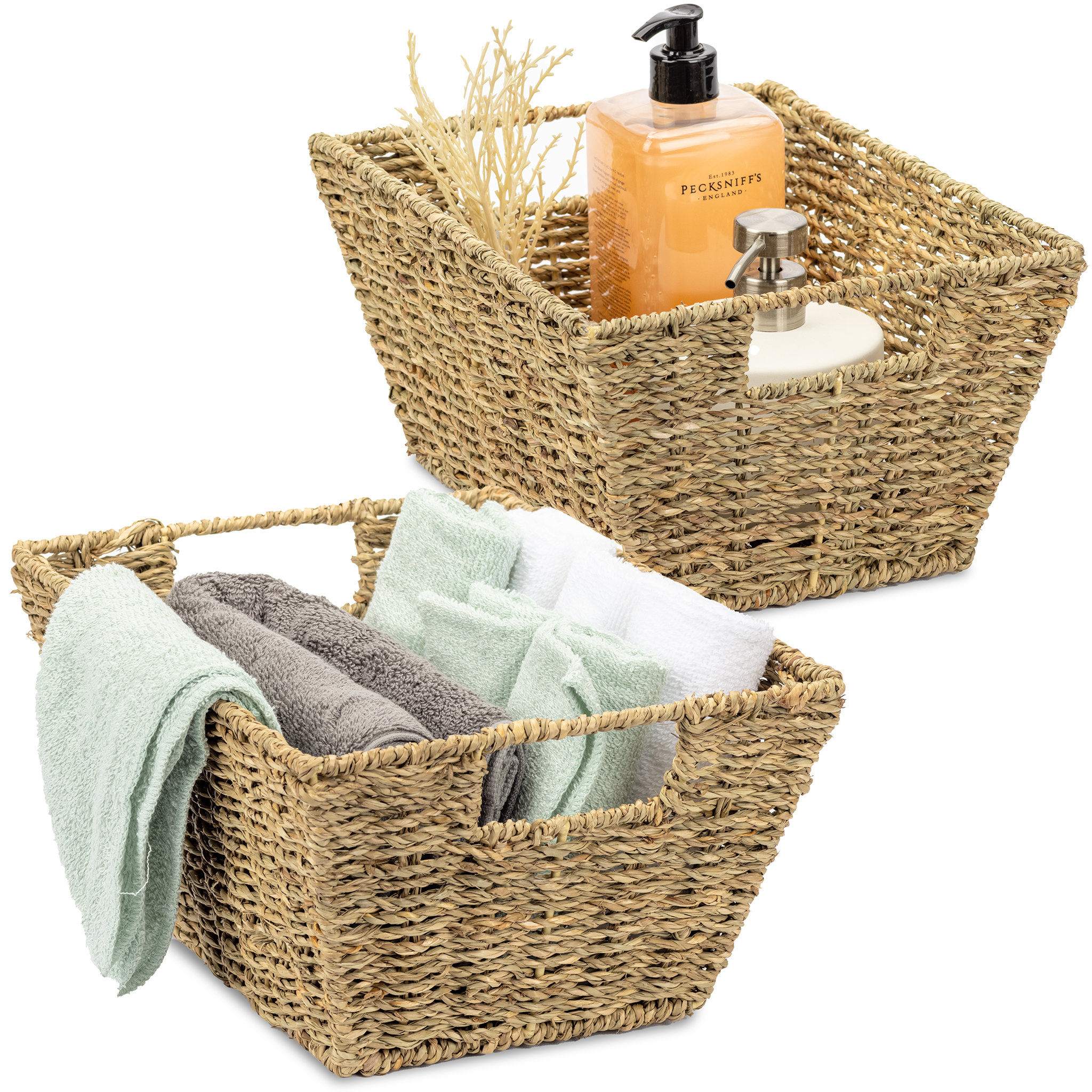 Sorbus Seagrass Woven Wicker Storage Baskets Set of 2 | Wayfair
