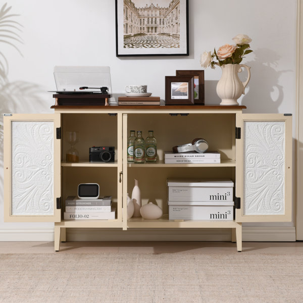 Bungalow Rose Embossed 3-Door Storage Cabinet With Adjustable Shelves ...