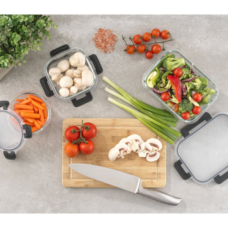 JoyJolt Fluted Glass Food Storage Containers with Leakproof Lids, Set ...