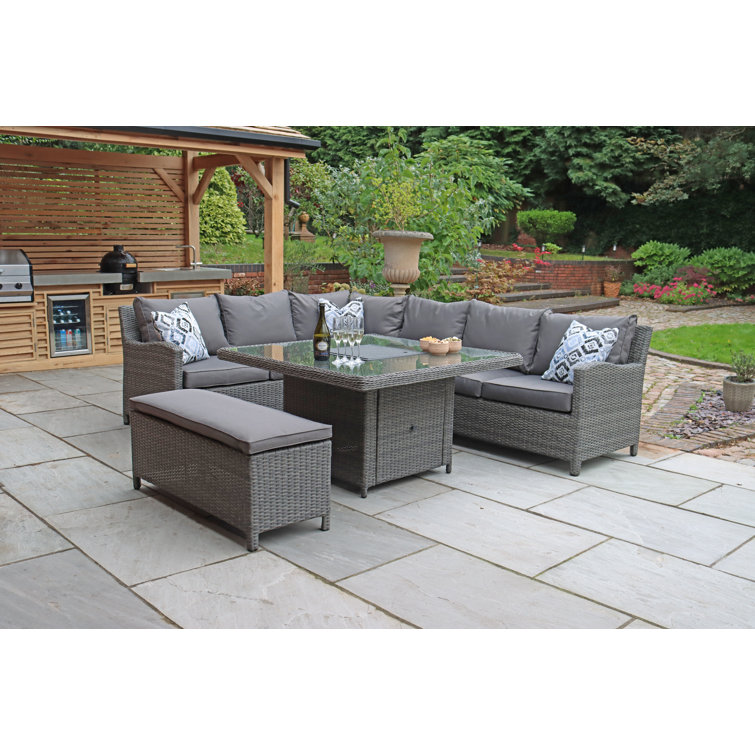 Rosalind Wheeler PARIS 7pc Deluxe Modular Corner Dining Set with Fire ...