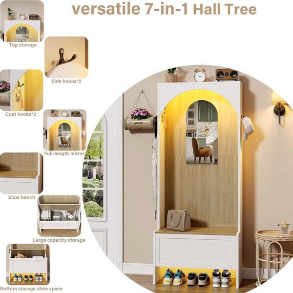 Latitude Run® Hall Tree With Bench And Shoe Storage, 7-In-1 Entryway ...