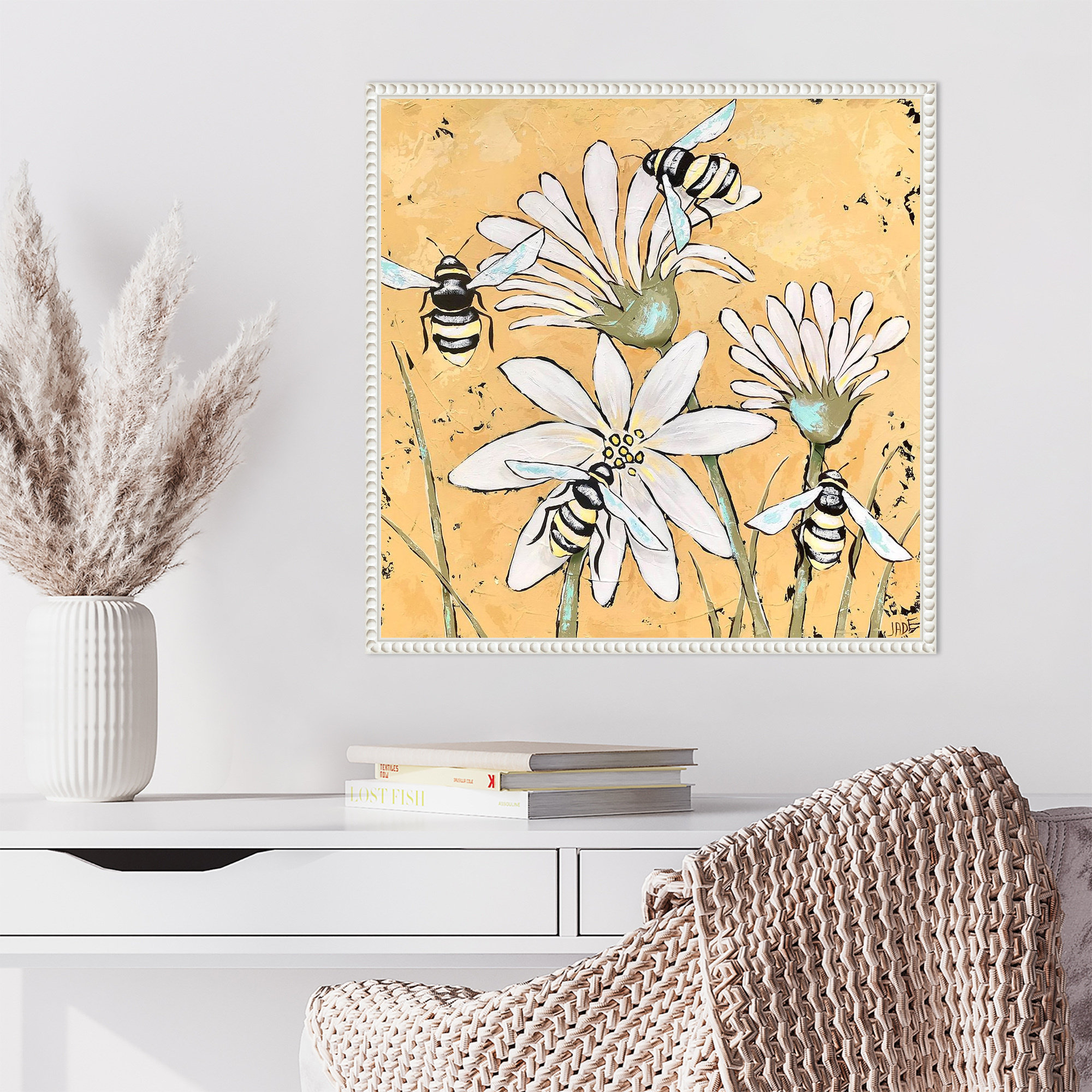 August Grove® Busy As A Bee II by Jade Reynolds Framed Canvas Wall Art Print | Wayfair