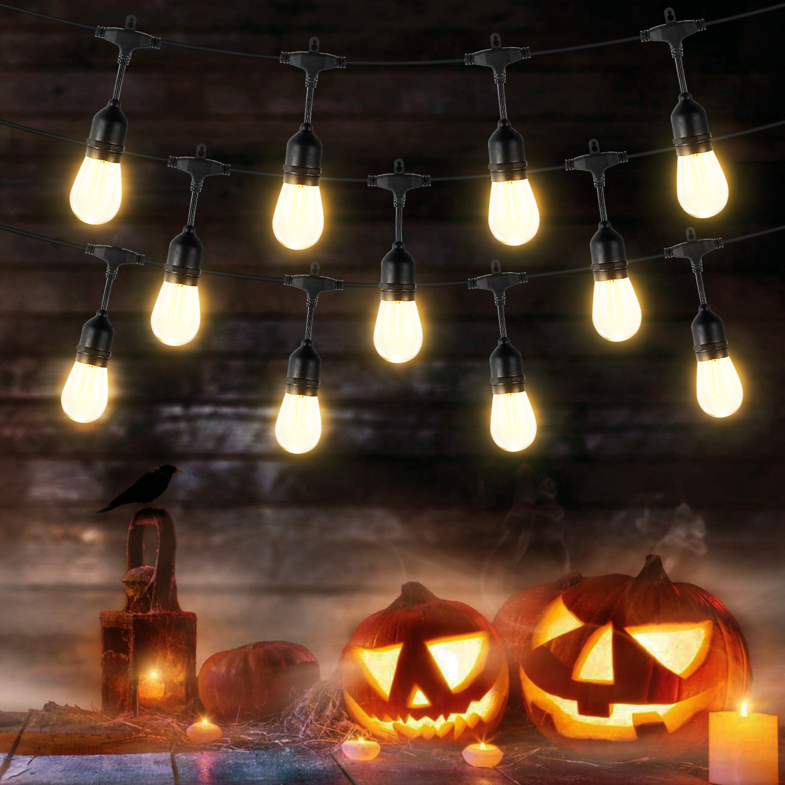 The Holiday Aisle® 35FT Indoor/Outdoor Hanging Solar Powered & Plug-in ...