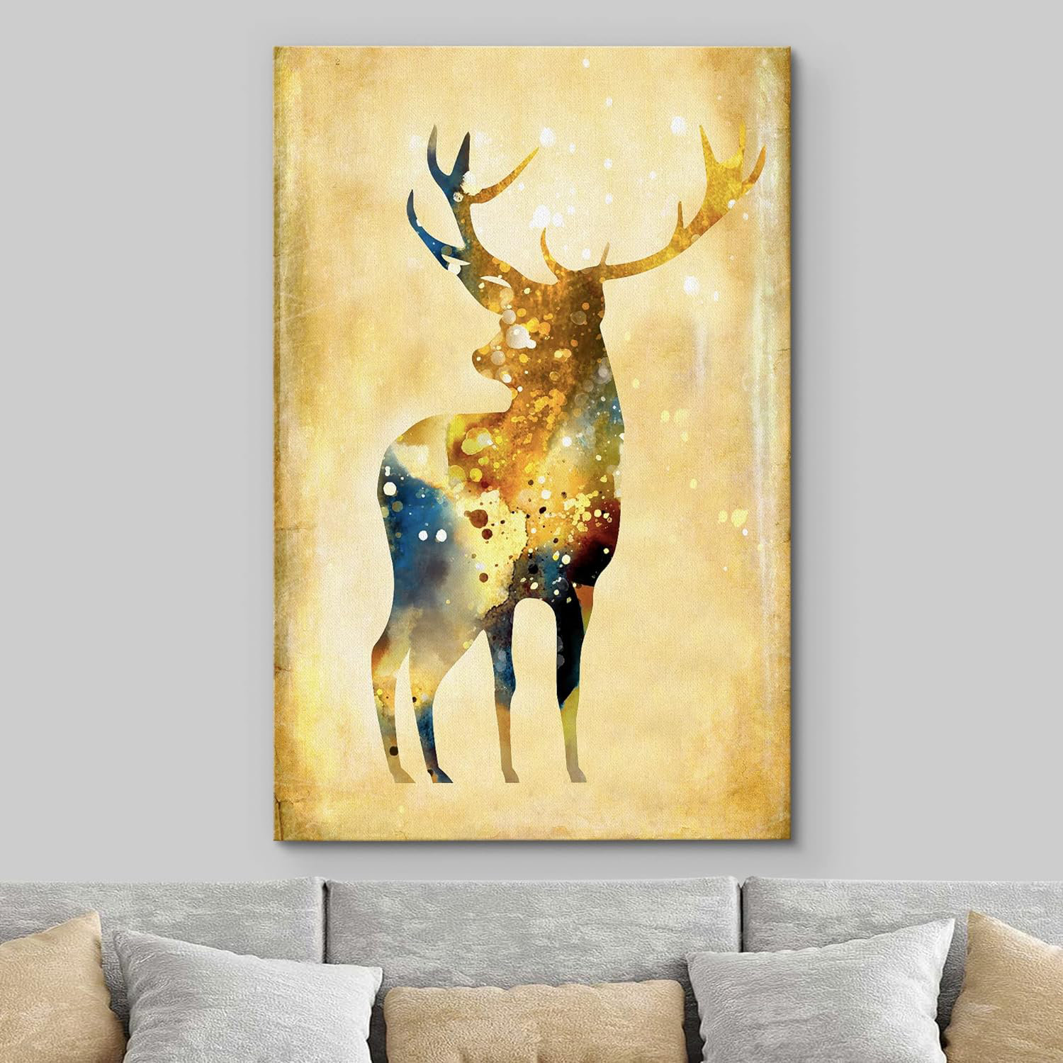 IDEA4WALL Blue Gold Glitter Effect Elk Animals On Canvas Print | Wayfair