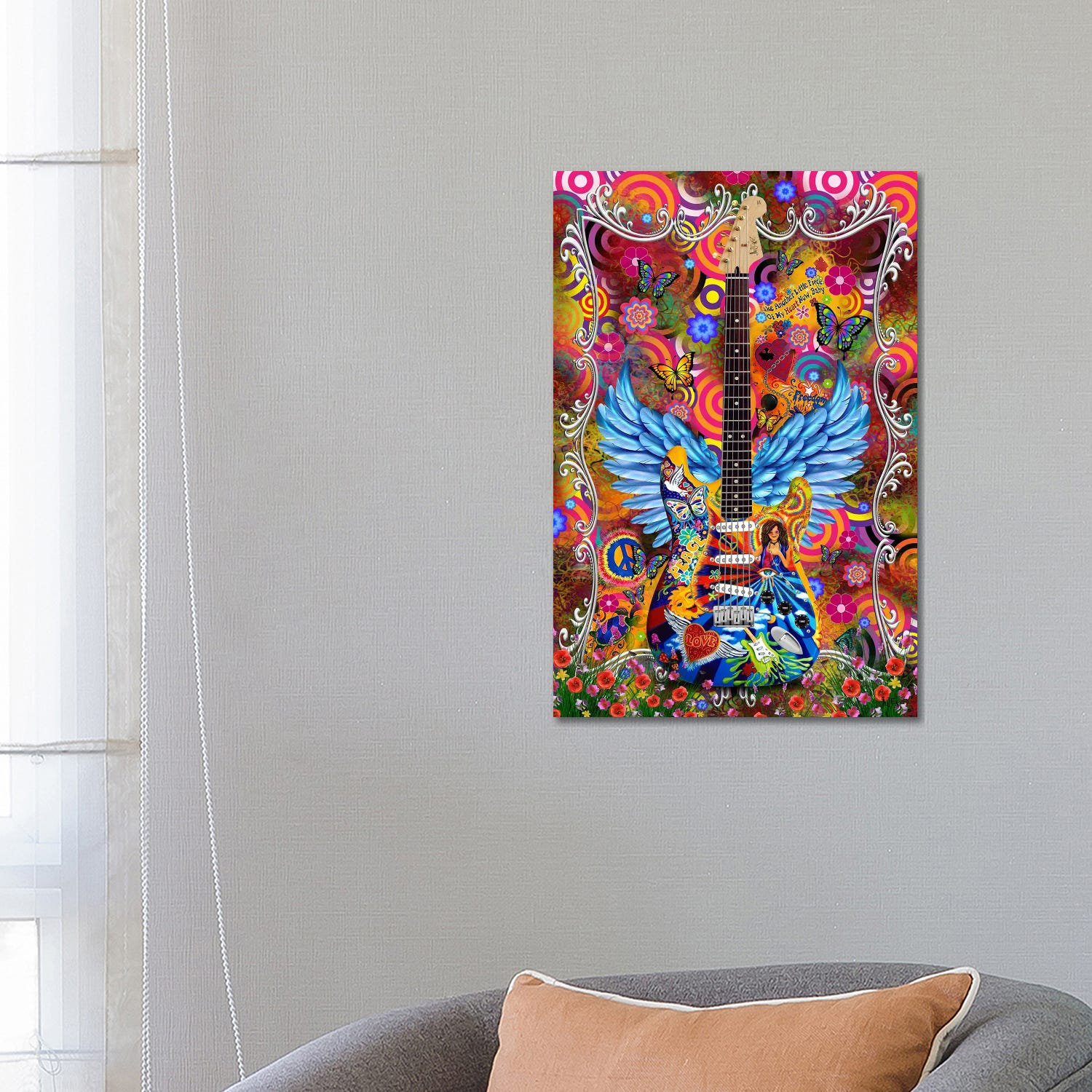 Bungalow Rose Janis Joplin Groovy Love Butterfly Tie Dye Art Guitar ...