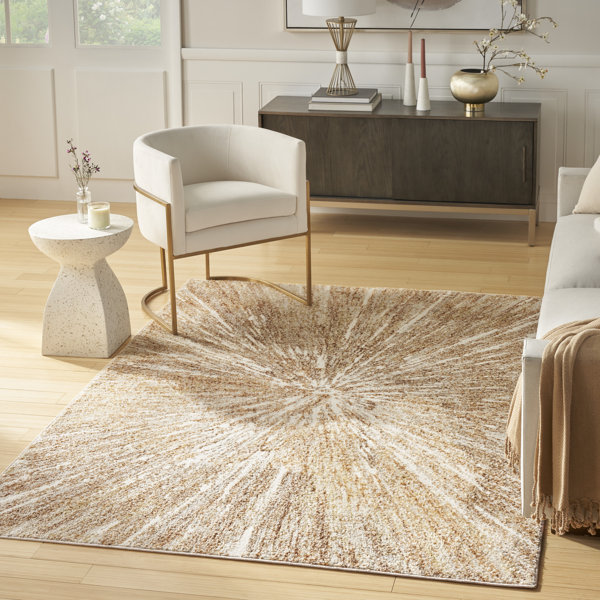 Ebern Designs Rhodes Ivory Gold Modern Indoor Rug & Reviews | Wayfair