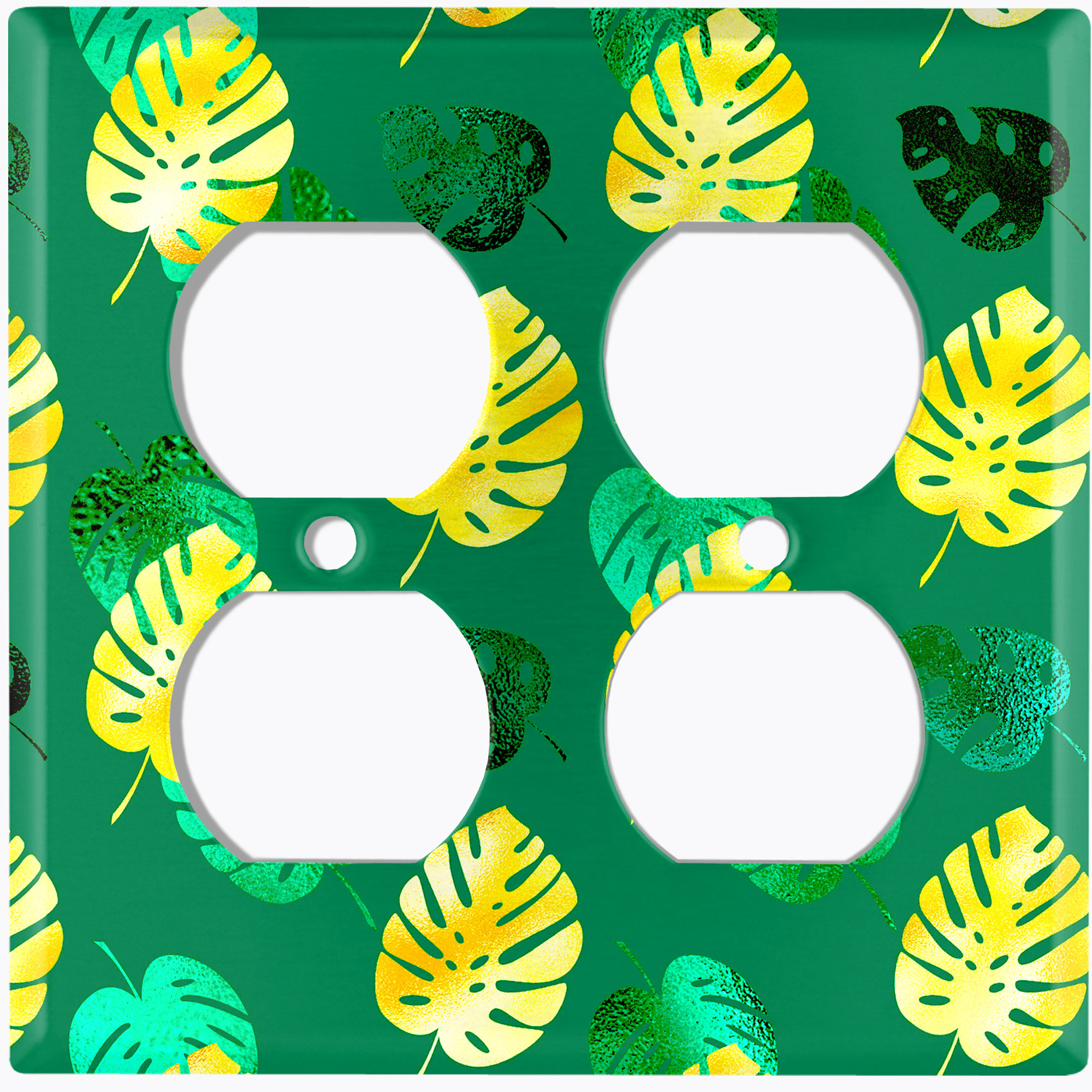 WorldAcc Metal Light Switch Plate Outlet Cover (Yellow Jungle Leaves ...
