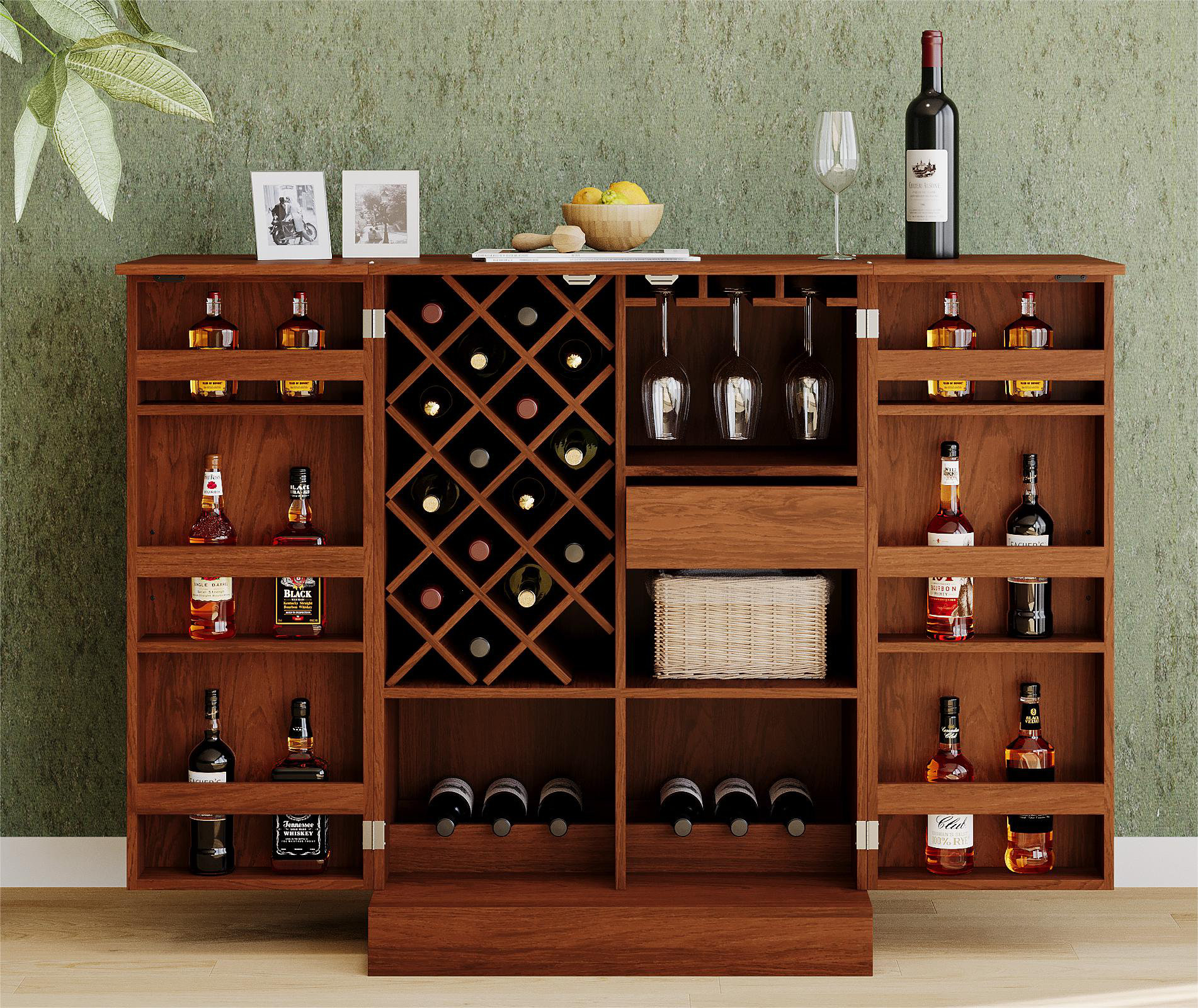 Bay Isle Home™ Fold Out Home Bar Cabinet with Storage & Table - Wayfair ...