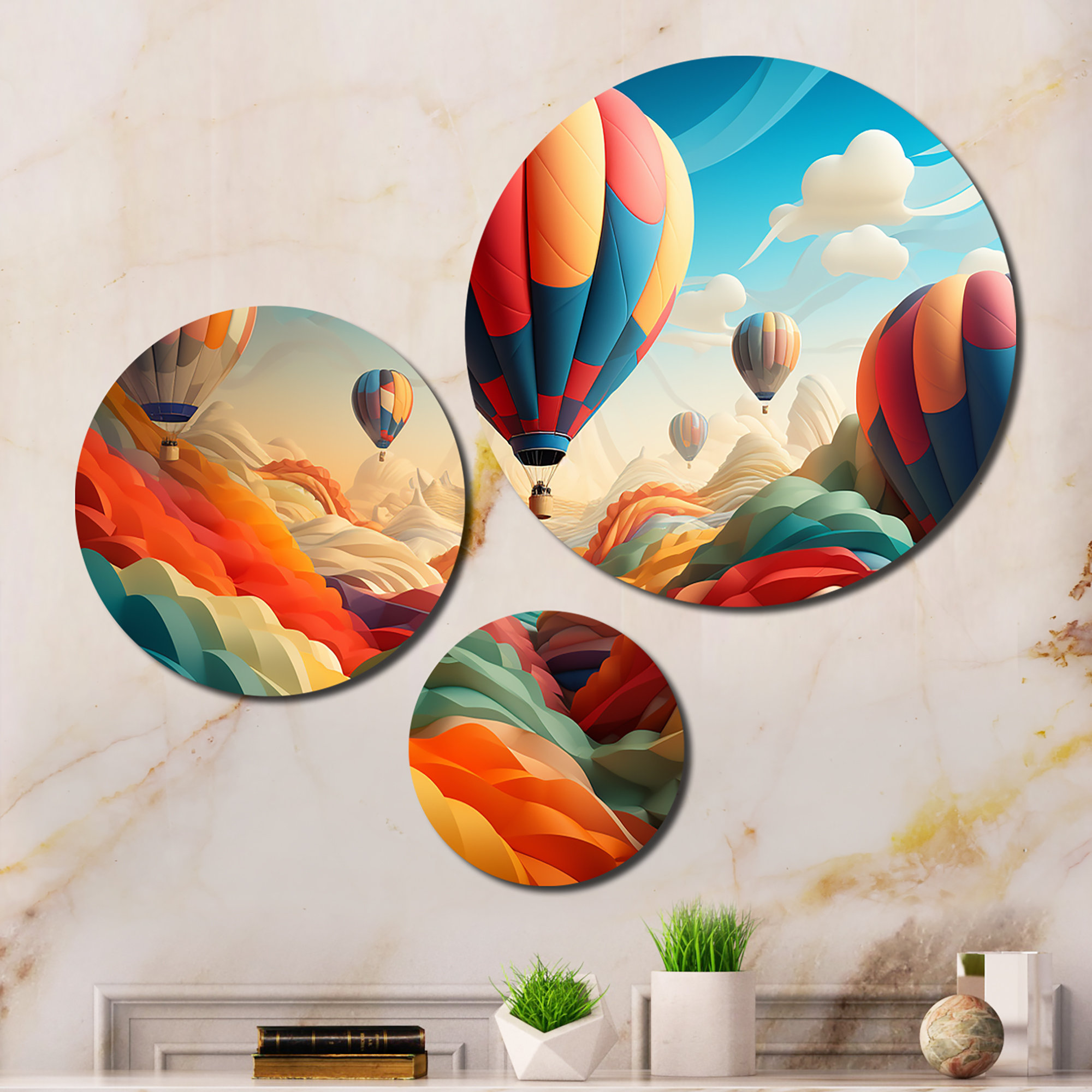 Latitude Run® Red Hot Air Ballon I - Hot Air Balloon Metal Art Living ...