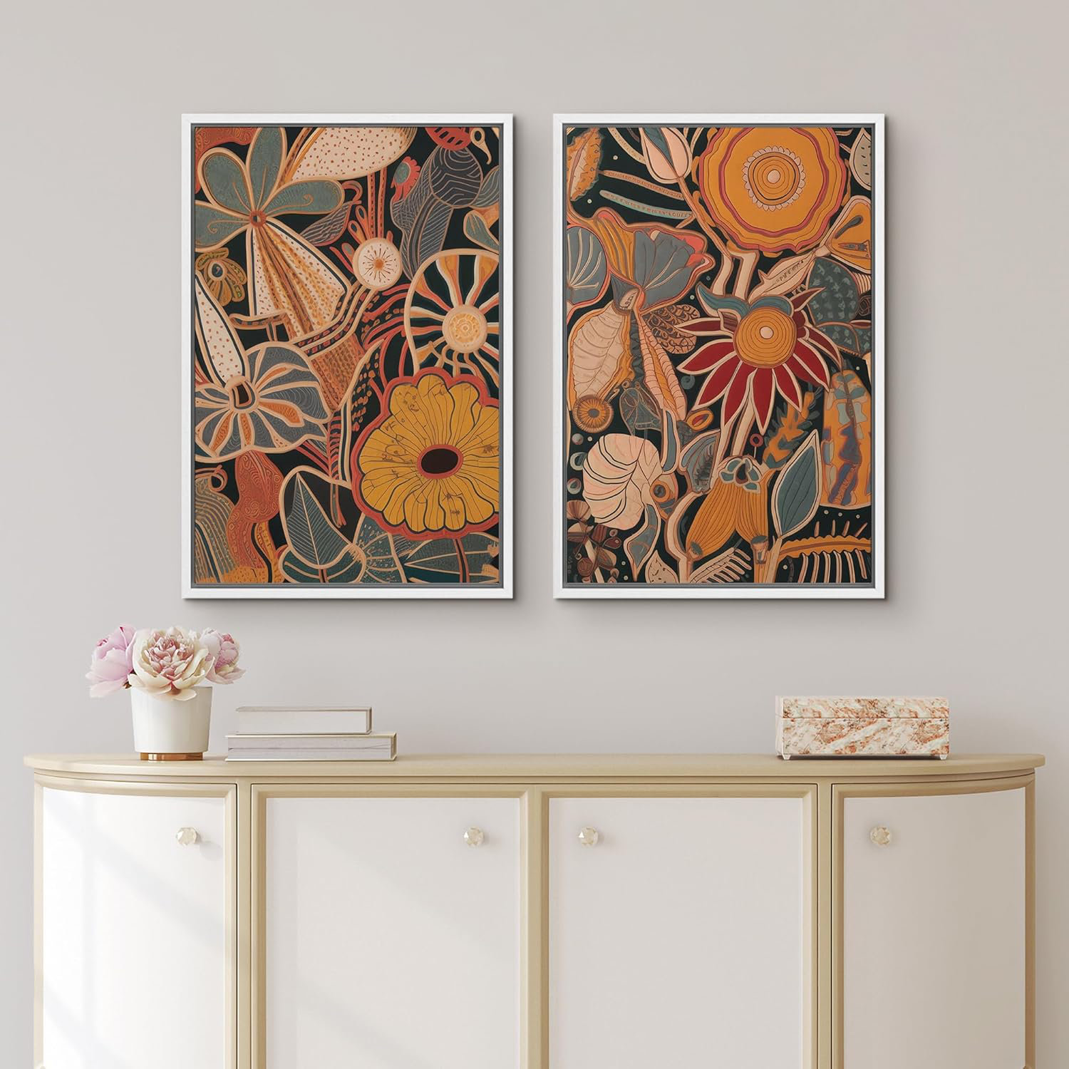 IDEA4WALL Abstract Botanical Retro Vintage Flower Floral Botanical ...