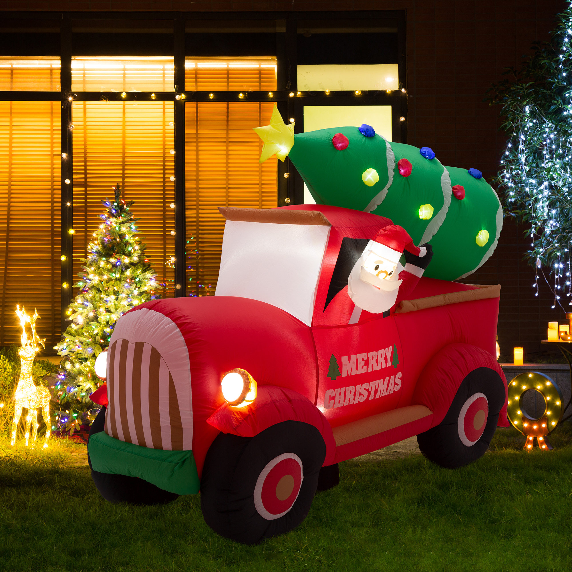 The Holiday Aisle® 7FT Christmas Santa Claus On Pick Up Truck ...