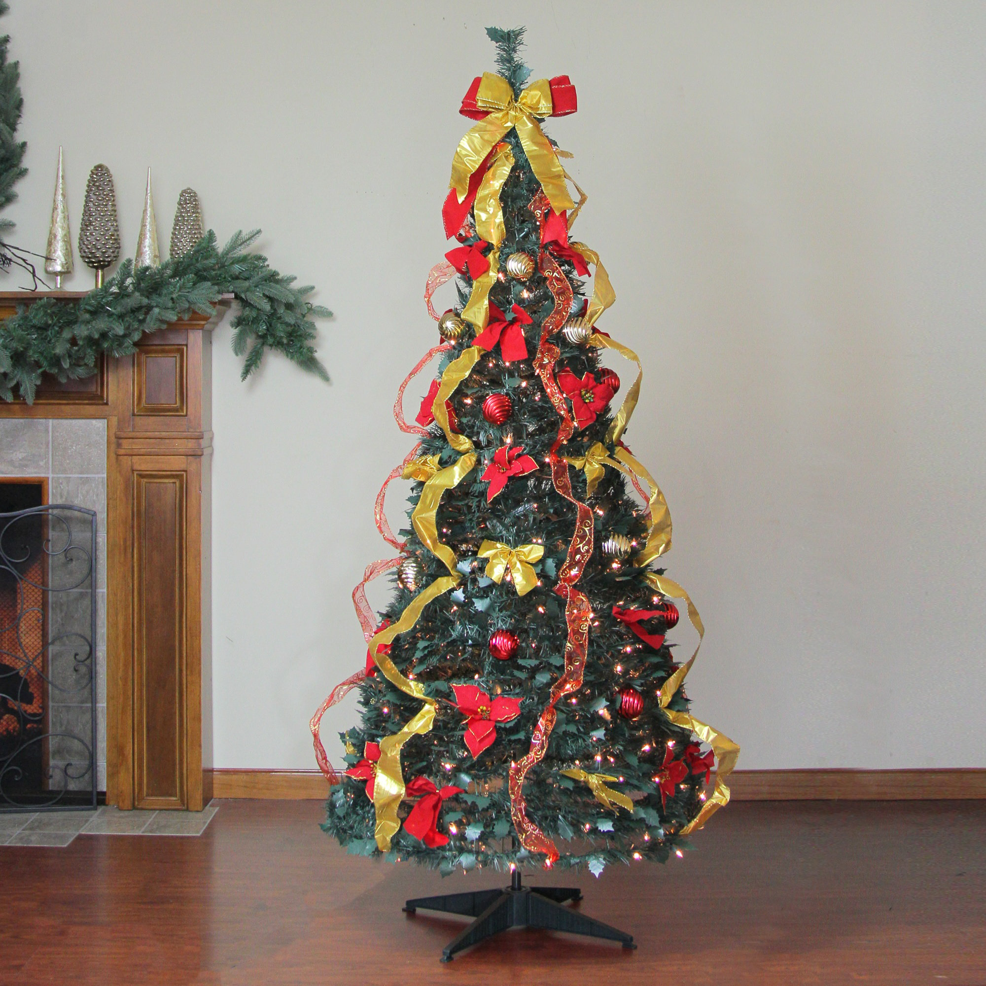 Northlight Seasonal 6' Pre-Lit Gold and Red Pre-Decorated Pop-Up ...