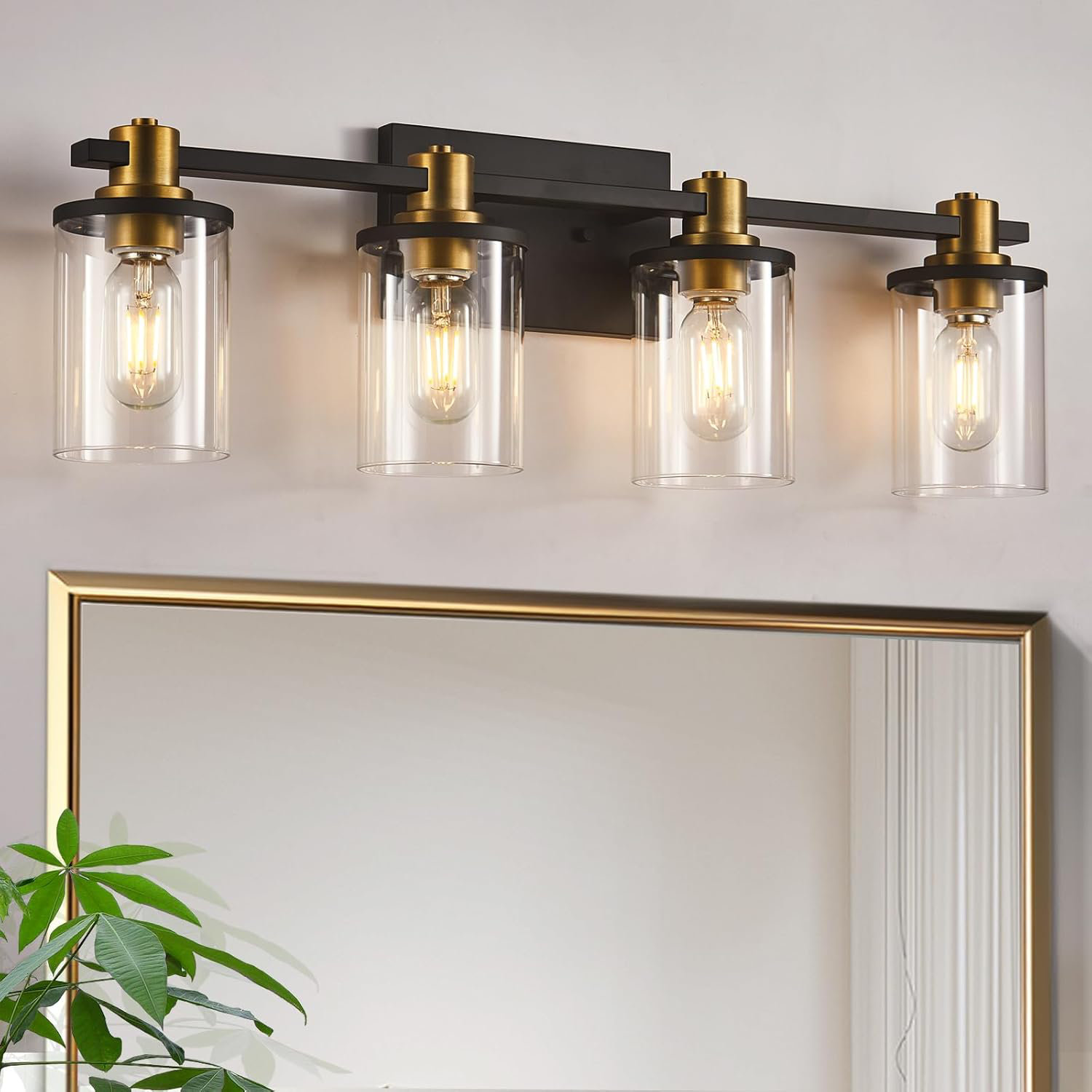 BEAUTY DEPOT 4-Light Bathroom Vanity Light Fixture, Black And Gold ...