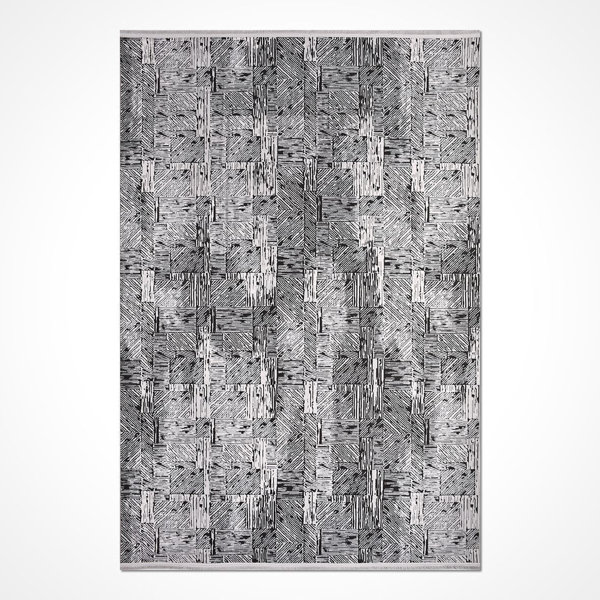 Ebern Designs Quavious Black Striped Polyester Machine Made Rug ...