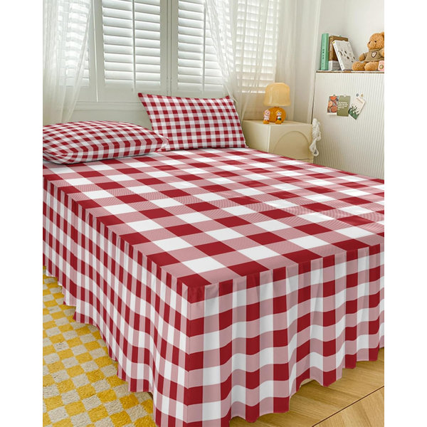 RAPTIZ Rustic Farm Red Plaid Check Ruffle Bed Skirt,Luxury Bedskirt ...