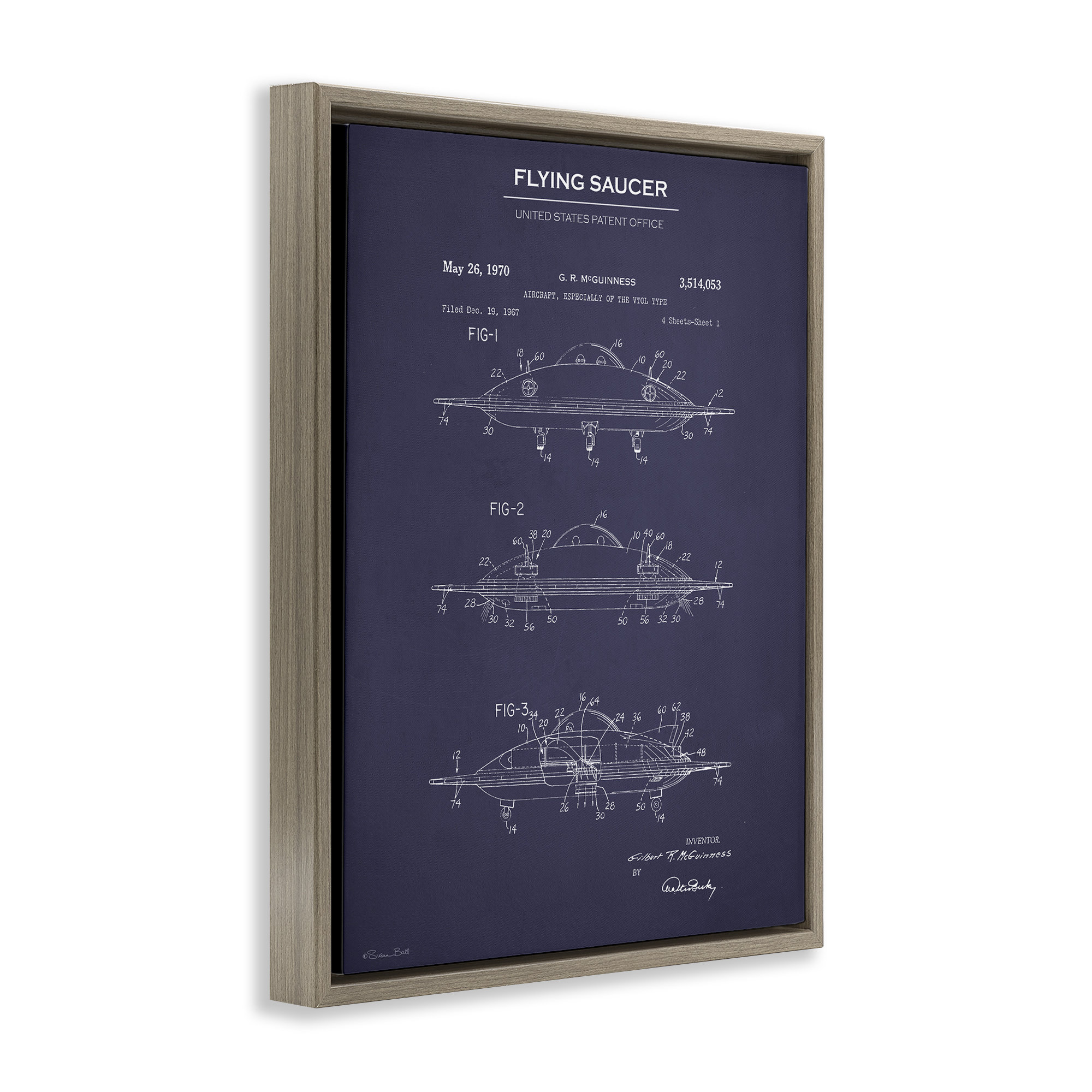 17 Stories Flying Saucer Blueprint Framed Floater Canvas Wall Art by ...