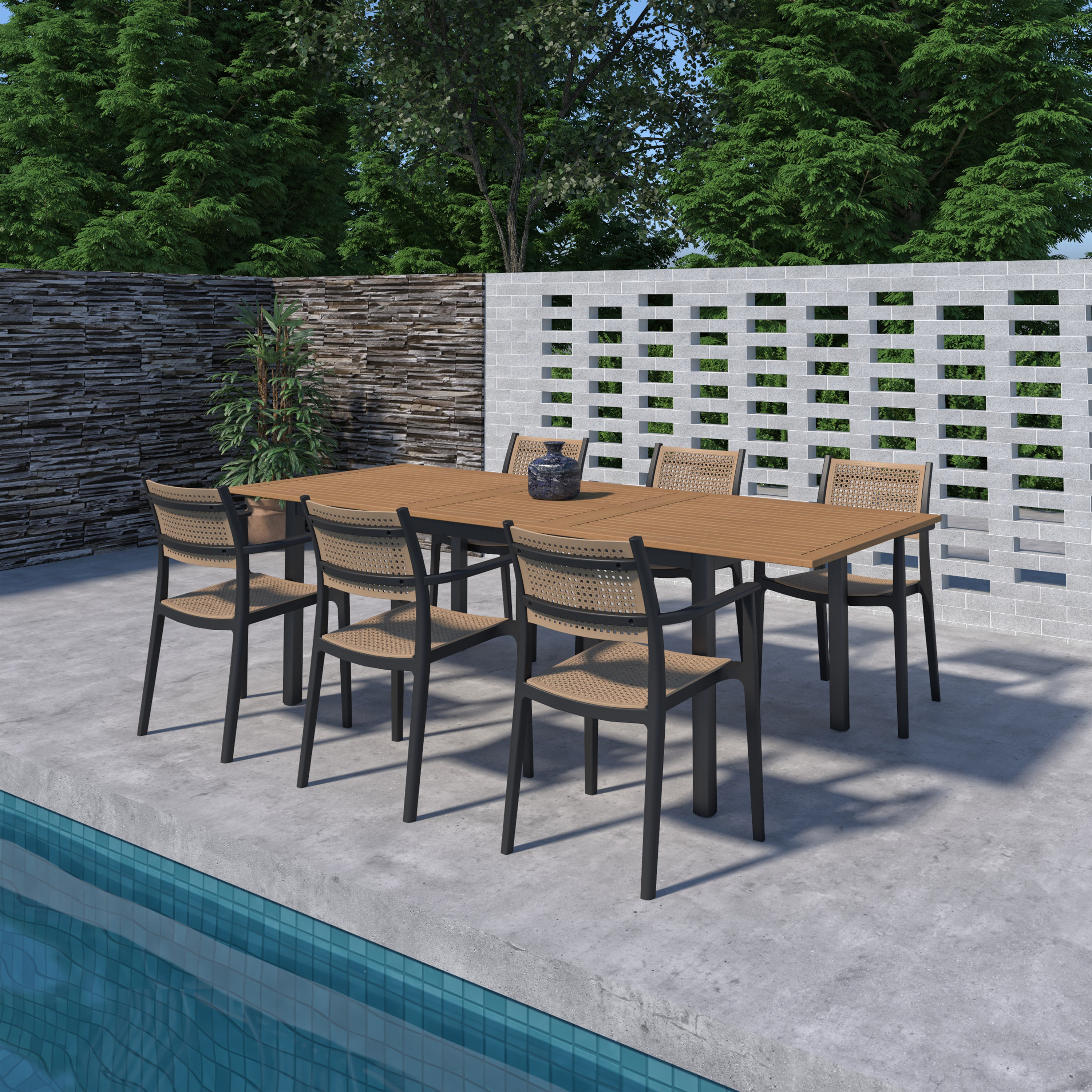 International Home Miami Amazonia Bertha FSC Wood, Resin Outdoor Patio ...