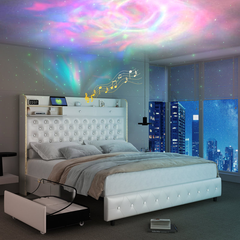 House of Hampton® LED Bed Frame with Galaxy Projector, Charging Station ...