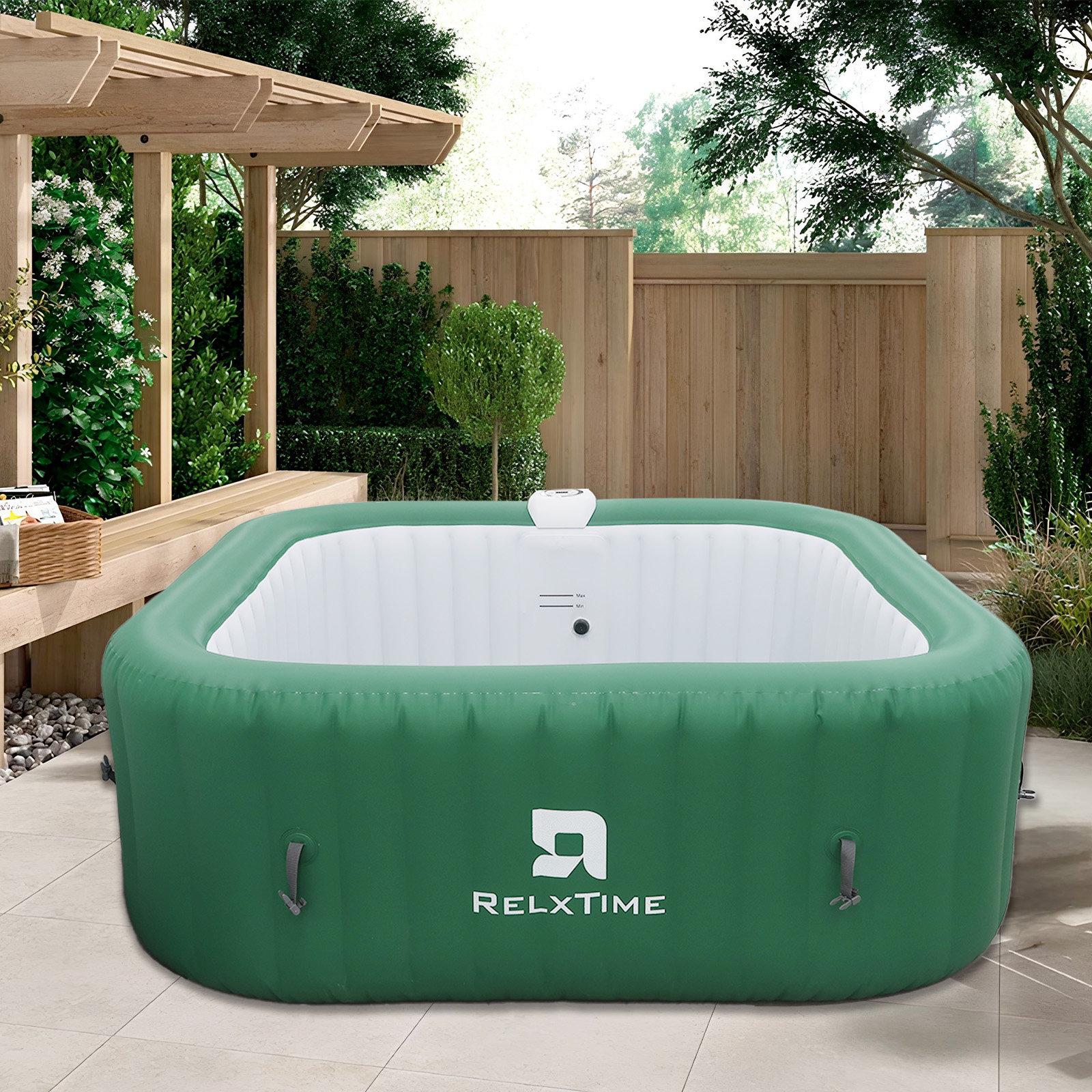 RELXTIME 6-person 73x73 Inch Square Inflatable Portable Outdoor Spa With 130 Soothing Bubble Air ...