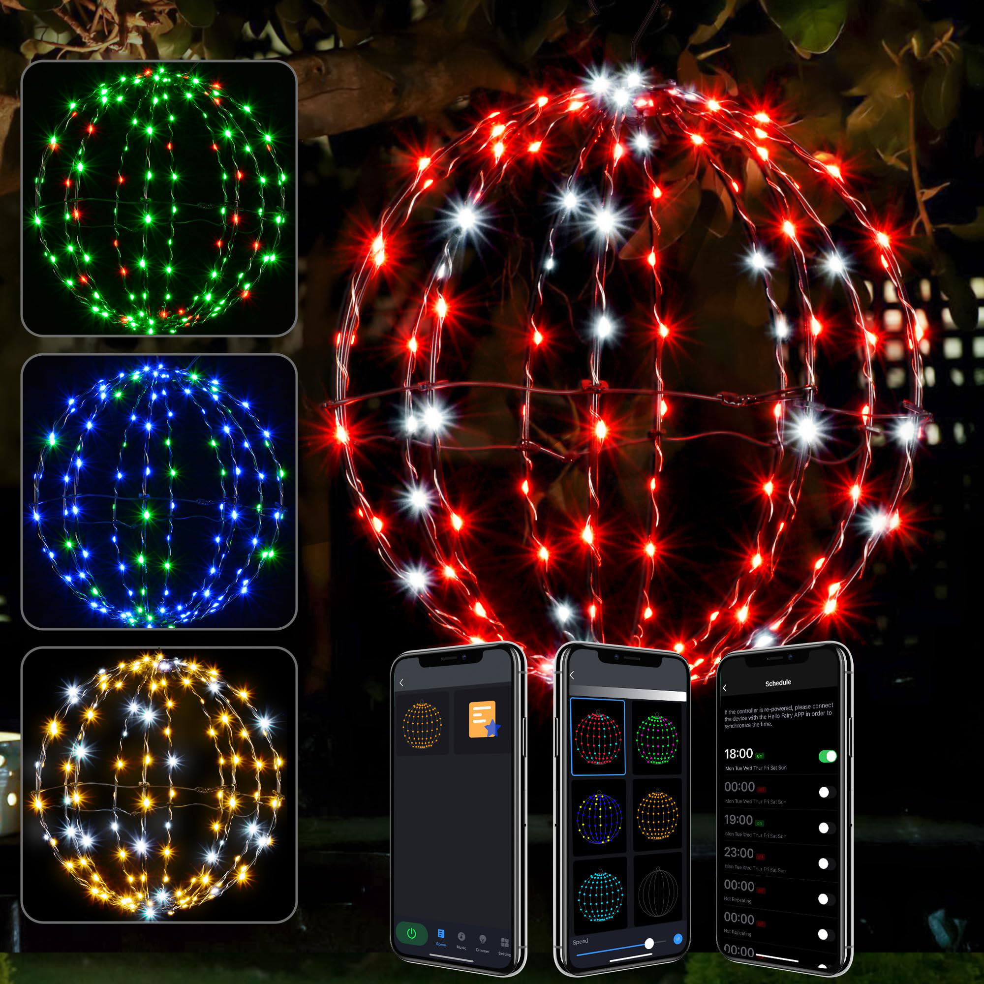 The Holiday Aisle® 12" Smart LED Christmas Light Balls – App Controlled ...