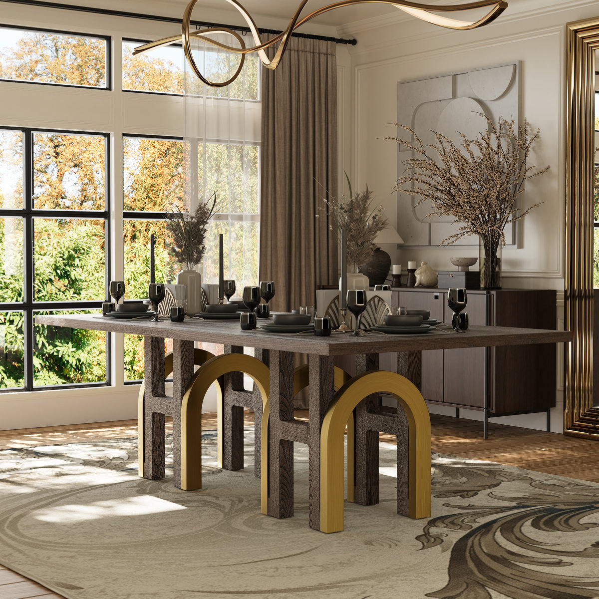 Mercer41 94 Inch Wood Dining Table With H-Shaped Wood Base And Polished ...