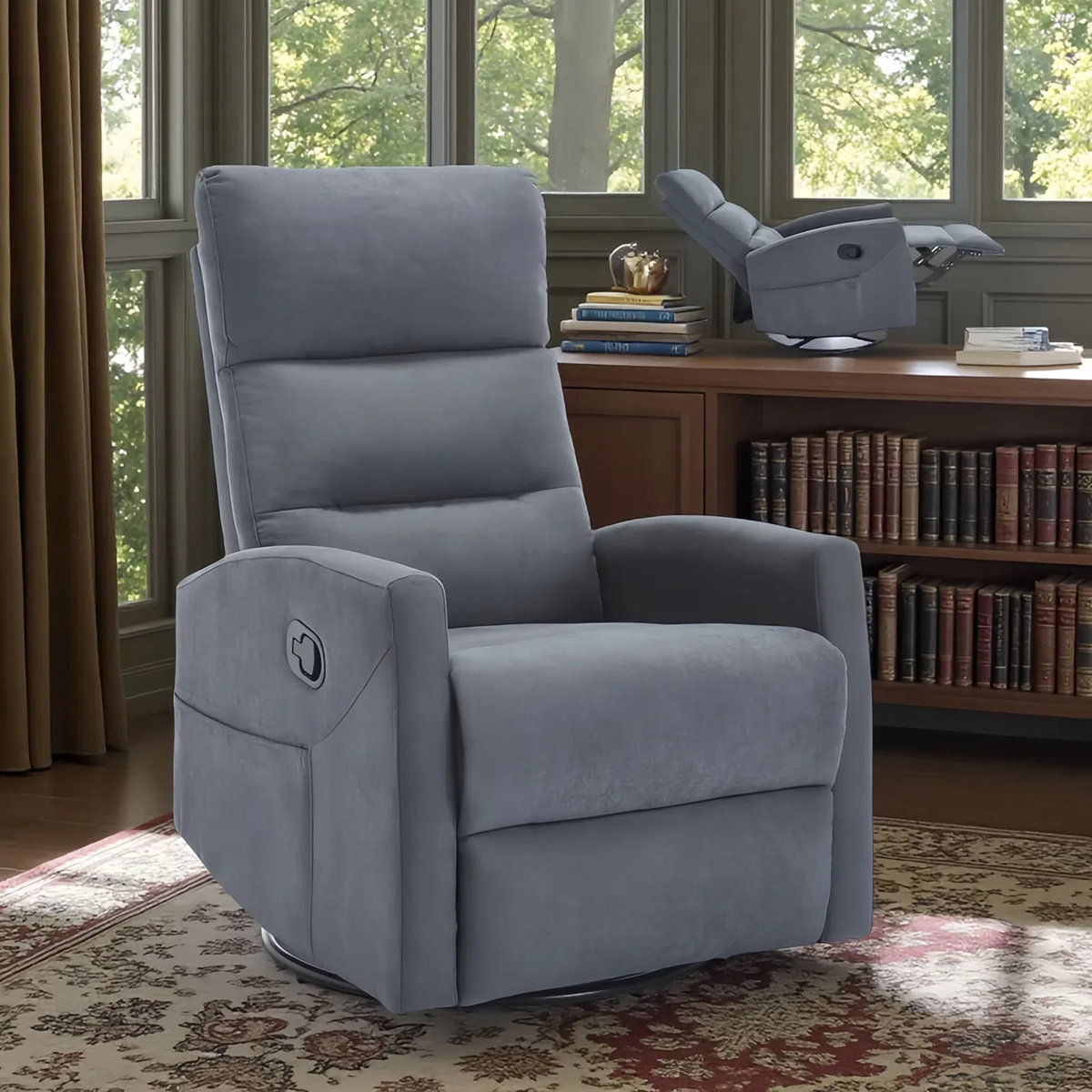 Latitude Run® Slim Swivel Rocking Recliner Chair - Manual Recliner With ...