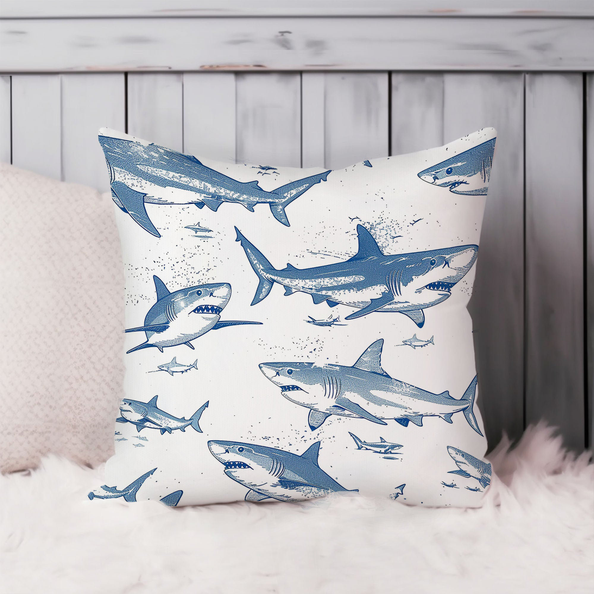 Ethan Taylor Animals Sharks Pattern IV Ocean Sea Animals Shark Pillow ...