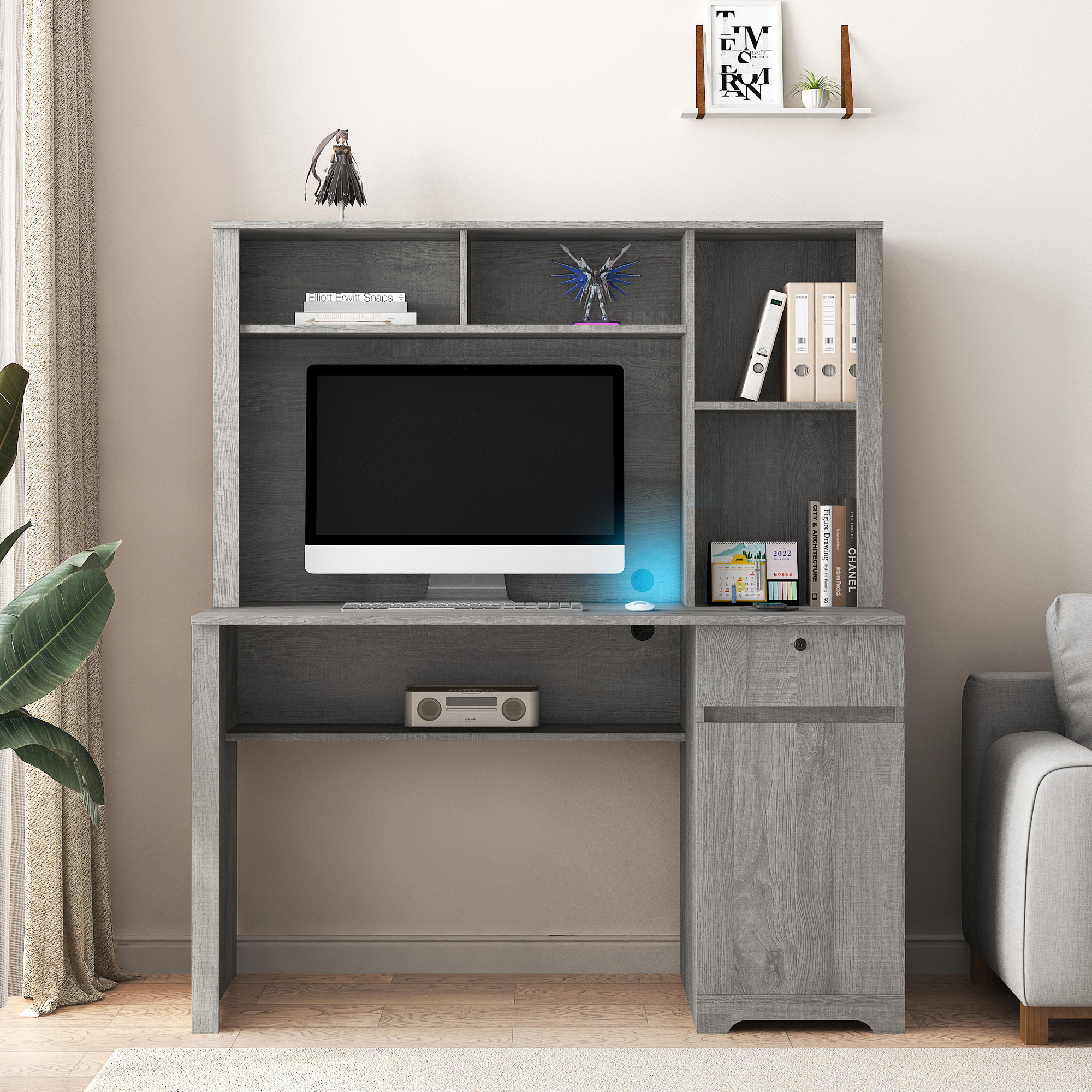 Latitude Run® Computer Desk with Hutch and Bookshelf | Wayfair