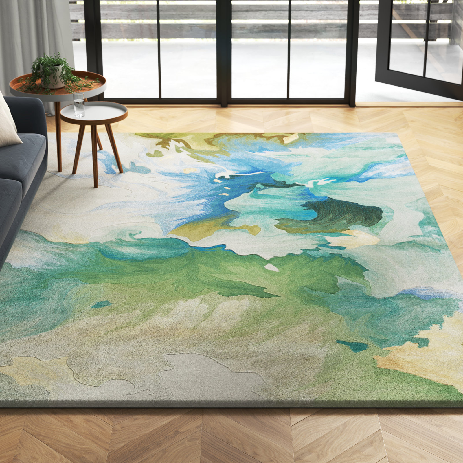 Wade Logan® Tottenville Abstract Handmade Tufted Blue/Beige/Green Area ...