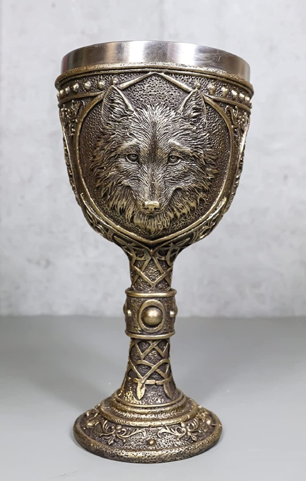 Millwood Pines Faux Bronze Alpha Gray Wolf Celtic Tribal Knotwork Wine ...