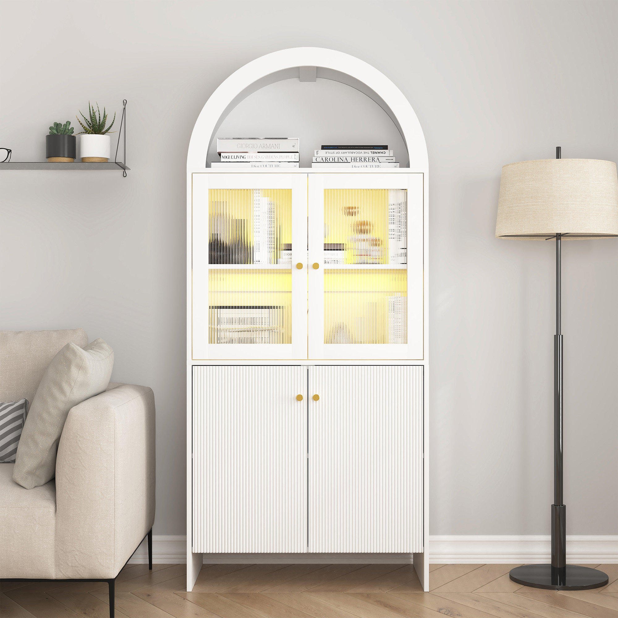 Winston Porter 69" Tall Arched Storage Display Cabinet With LED ...