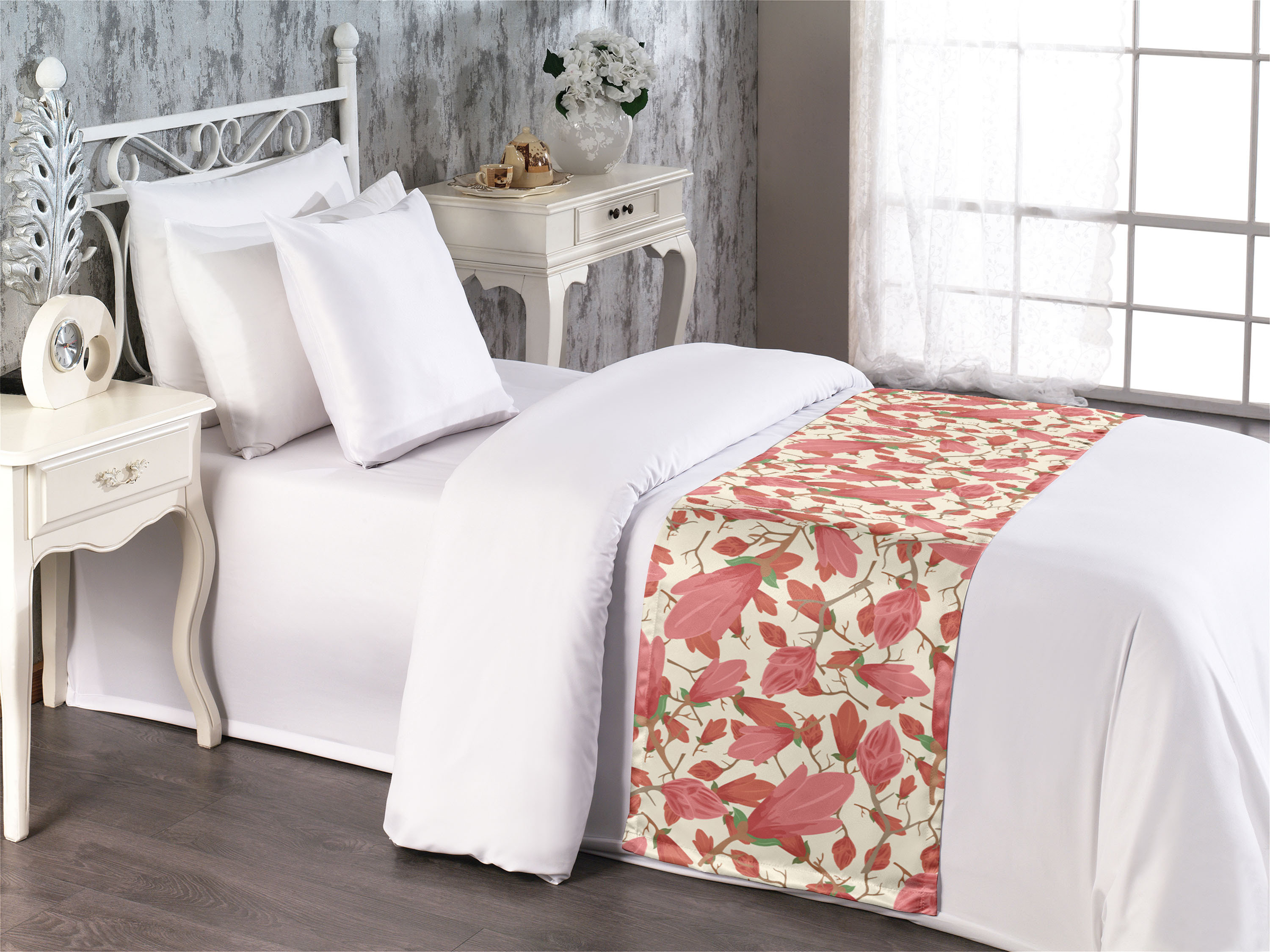 Ambesonne Magnolia Pattern Bed Scarf Runner Art Delicate Bloom Pale Ruby Fern Green | Wayfair