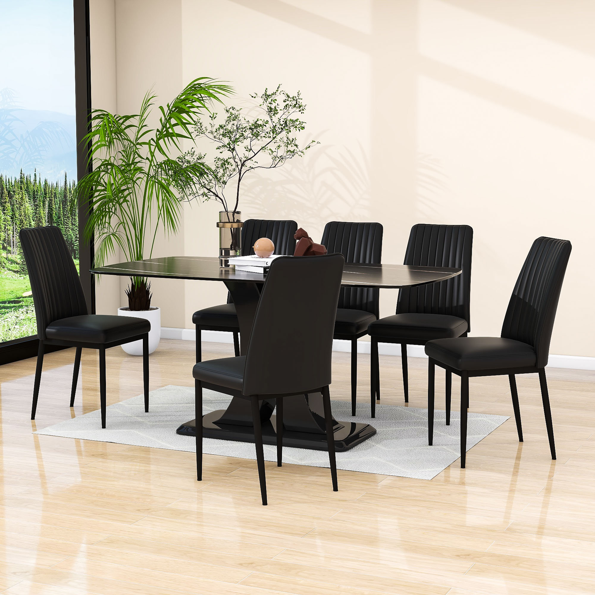 Ivy Bronx Ensemble de table de cuisine rectangulaire Danushan 7 pièces avec table de salle à ...